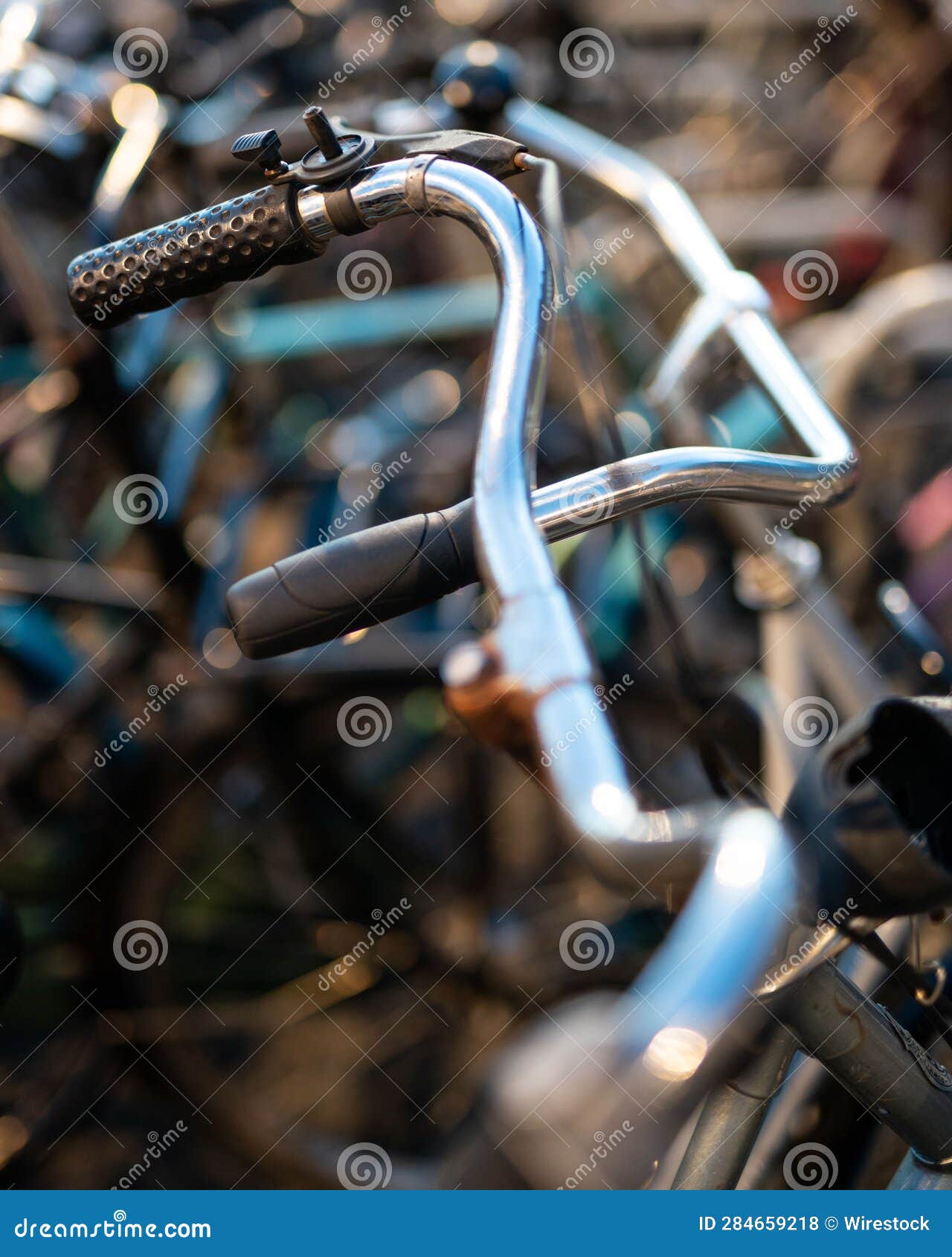 Bicycle Handlebars Parked in Amsterdam. Stock Photo - Image of ...