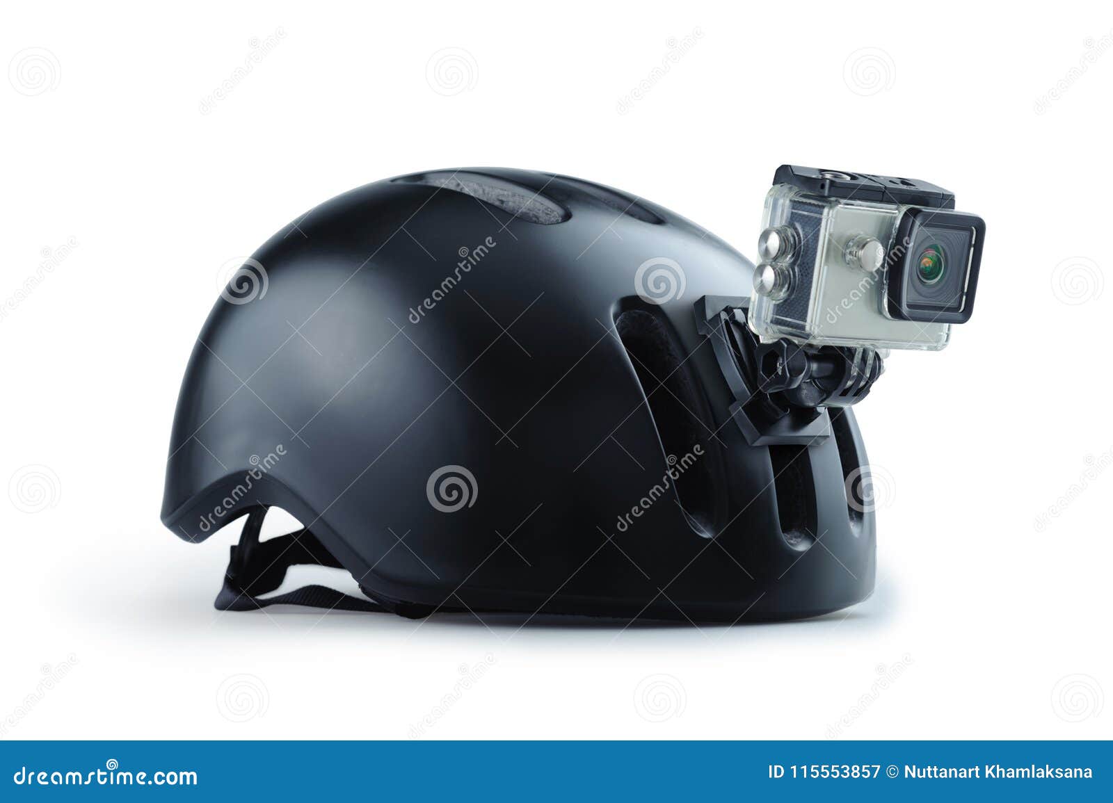 Bicycle Helmet with Front Action Camera Isolated on Background Stock ...