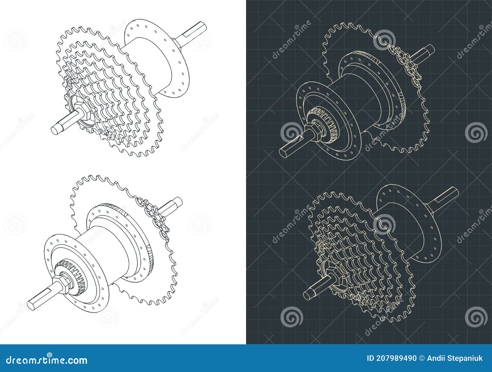 Bicycle Hub with Cassette Isometric Drawings Stock Vector ...