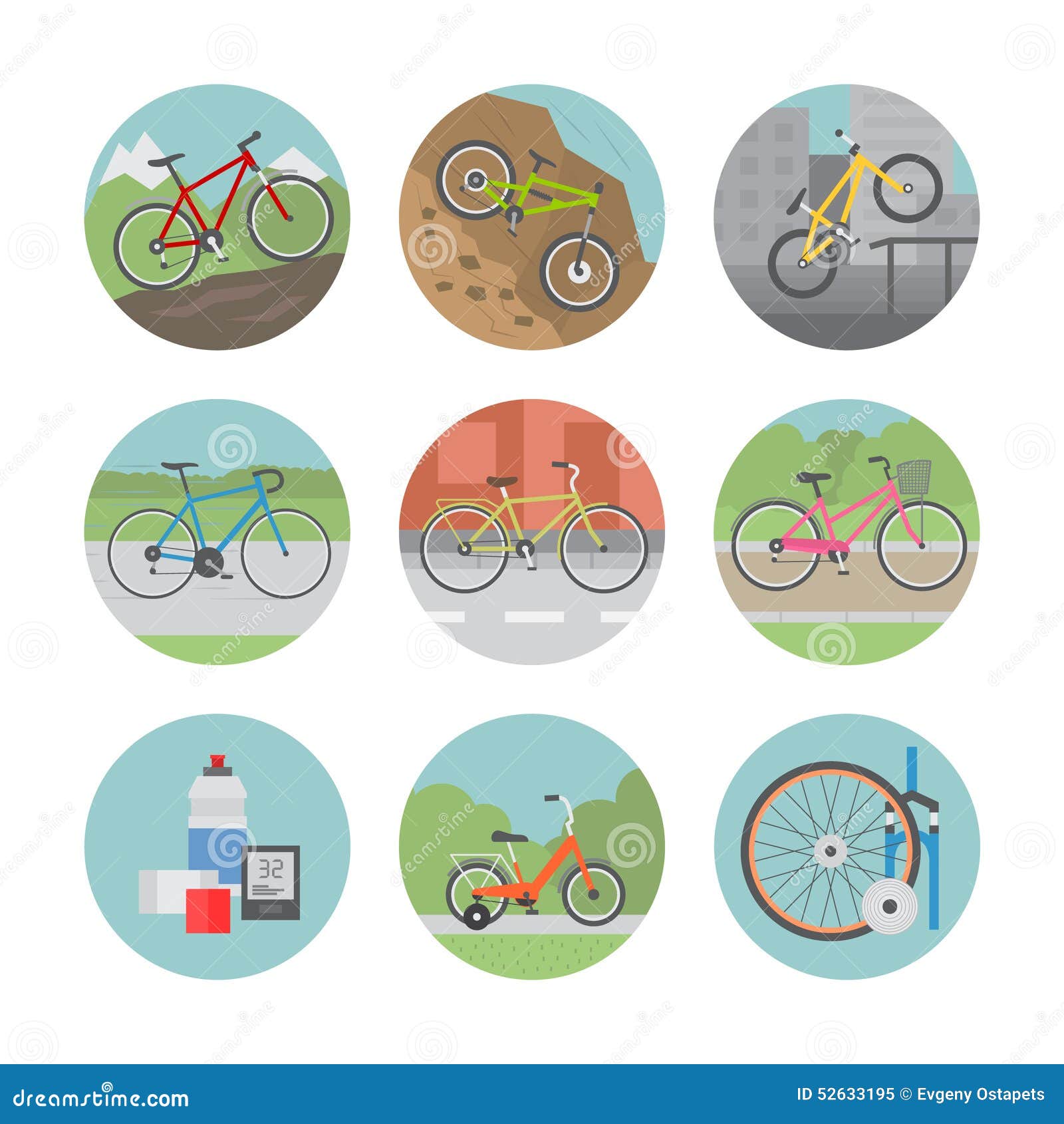 Bicycle icon set stock vector. Illustration of flat, road - 52633195