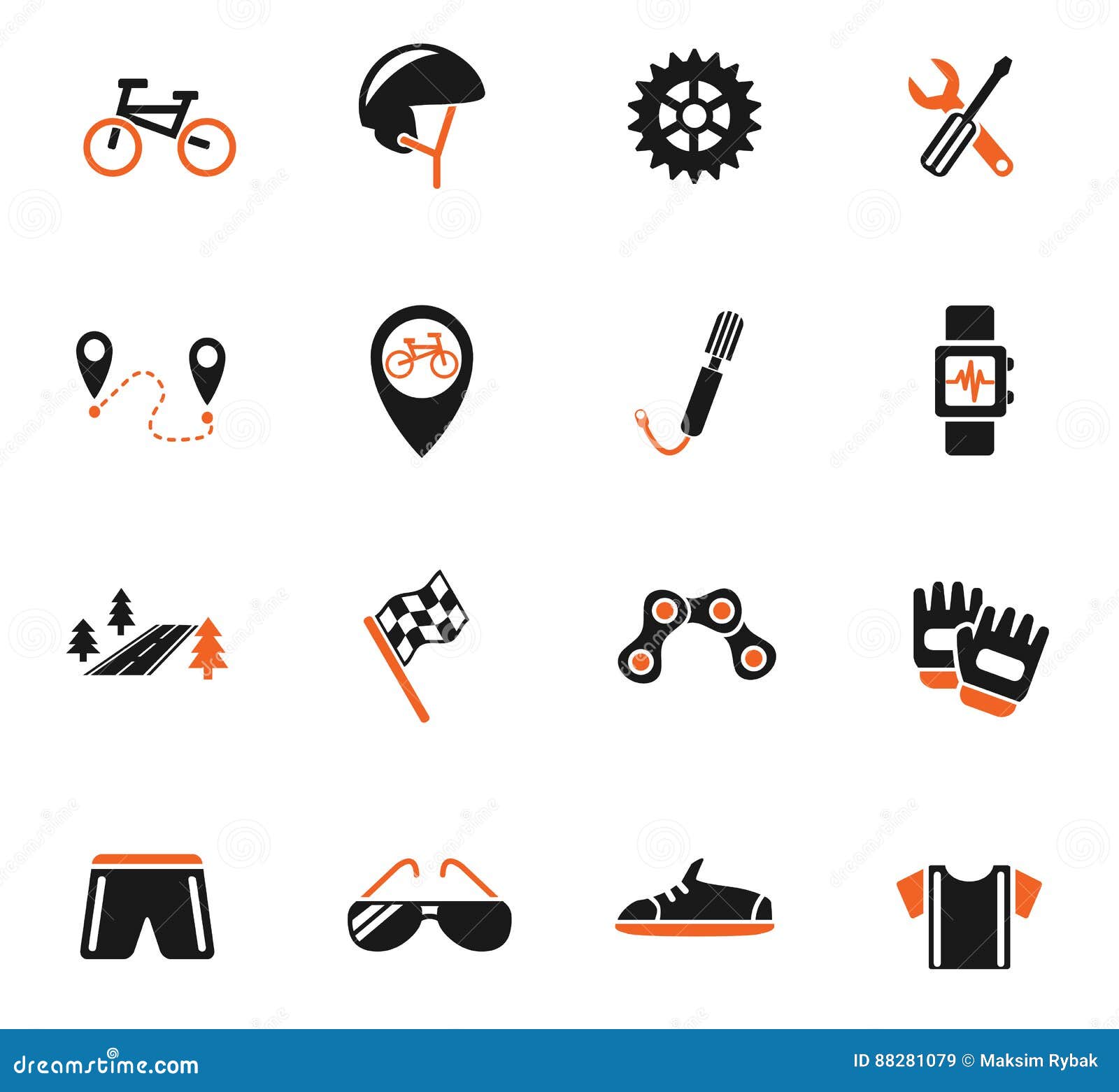 Bicycle icon set stock illustration. Illustration of helmet - 88281079