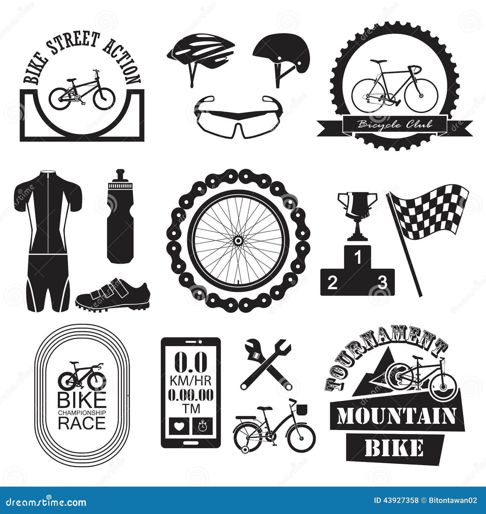 Bicycle icons set stock vector. Illustration of shoe - 43927358