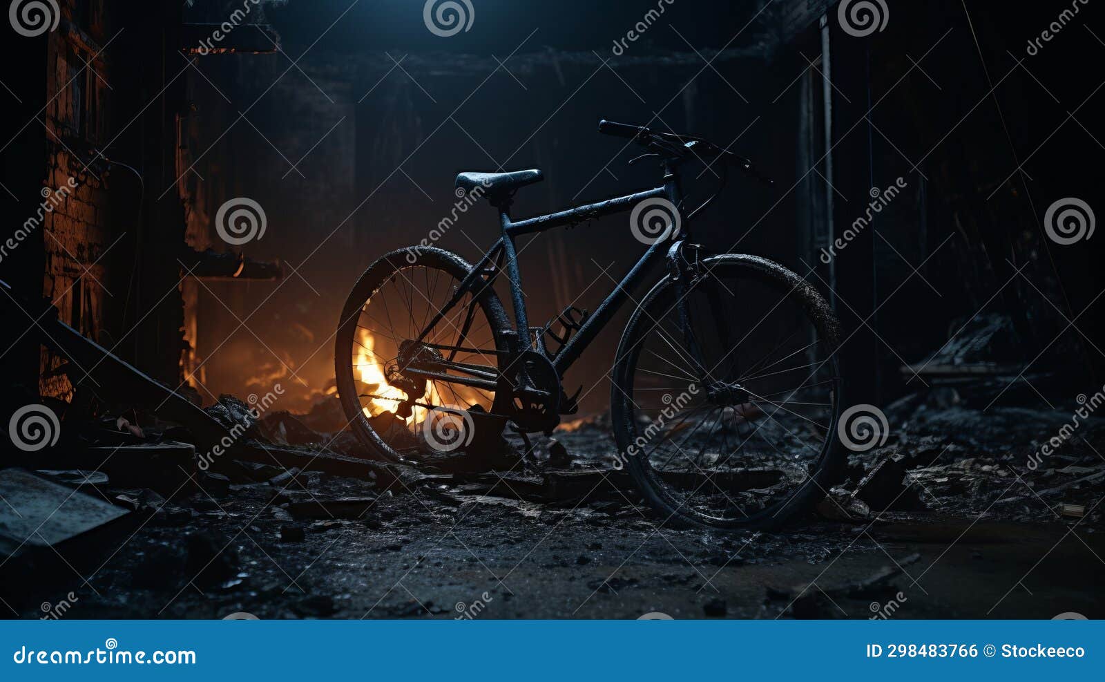 Psychological Horror: Ruined Bicycle in Fiery Studio Lighting Stock ...