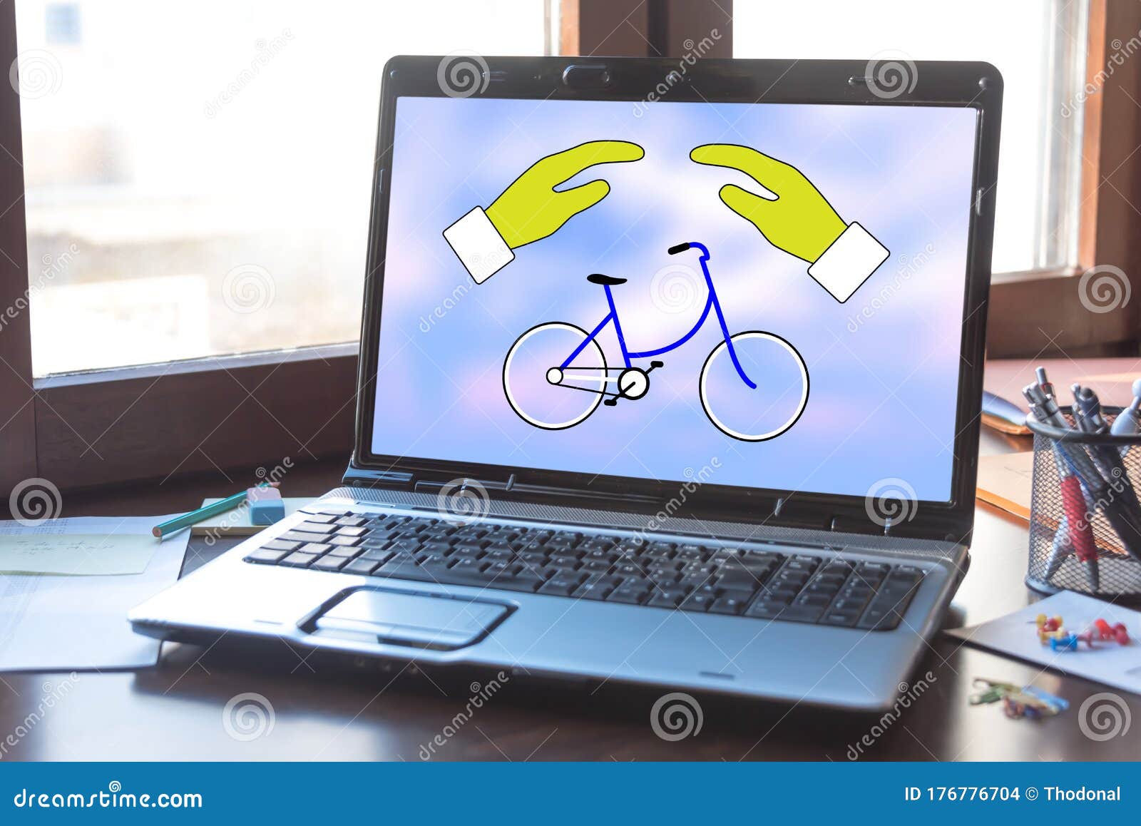 Bicycle Insurance Concept on a Laptop Screen Stock Photo - Image of ...
