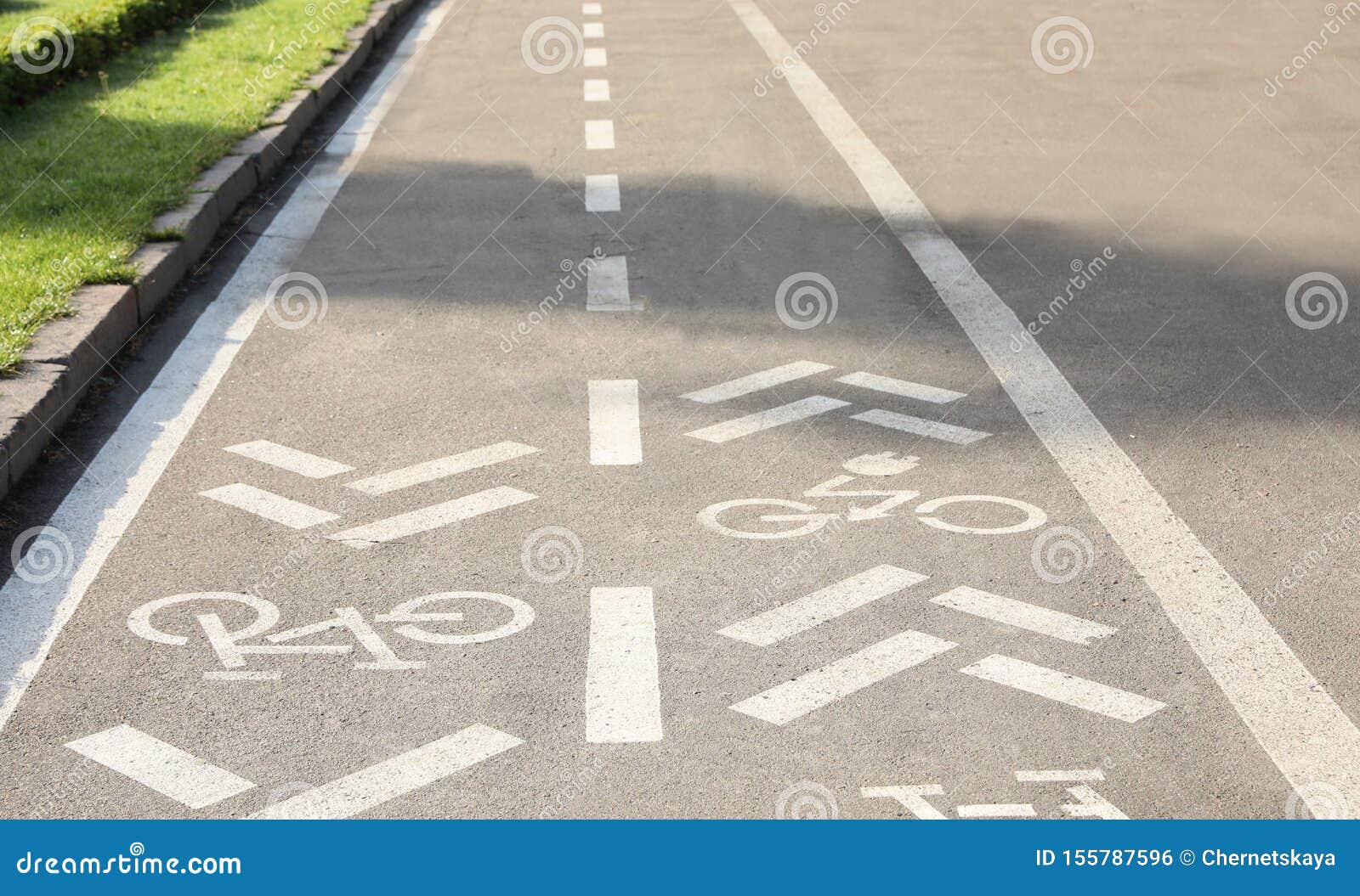 Bicycle Lane with Marking on Road Stock Photo - Image of park, drawn ...