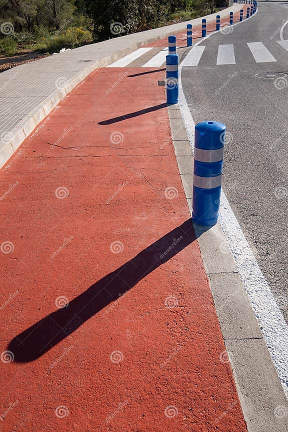 Bicycle Lane Proteted with Bollards Stock Image - Image of road ...