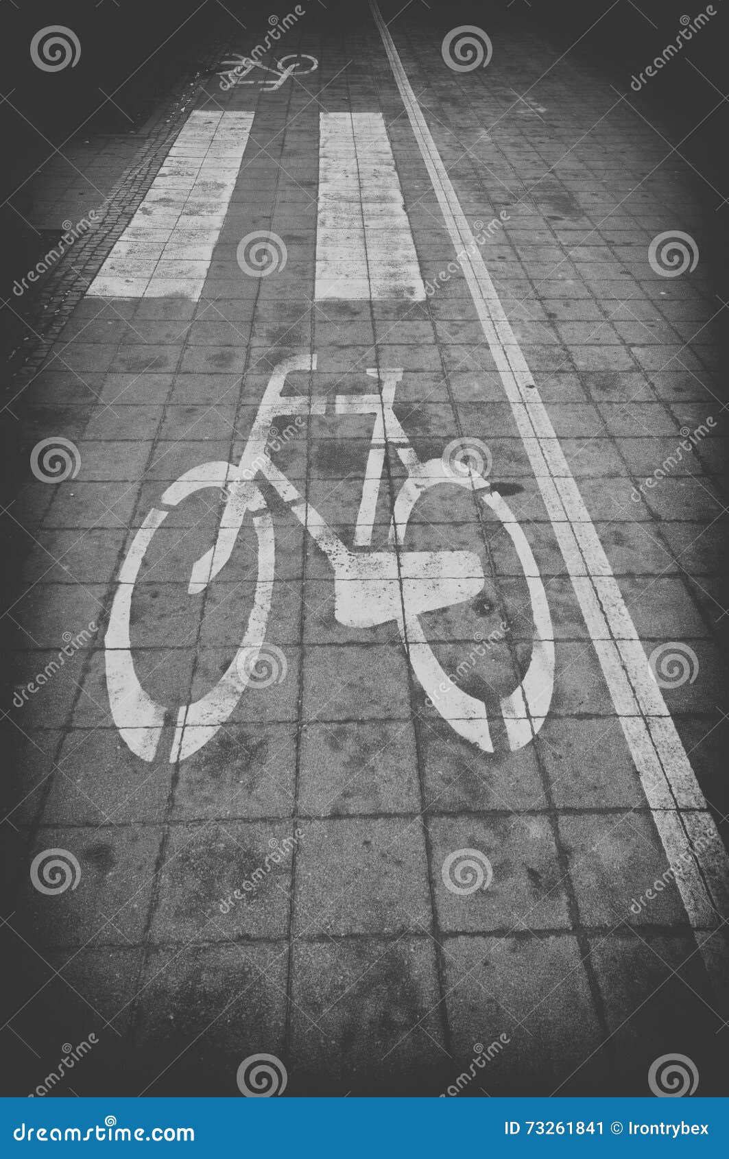 Bicycle Lane Signage on Street, Black and White Stock Image - Image of ...