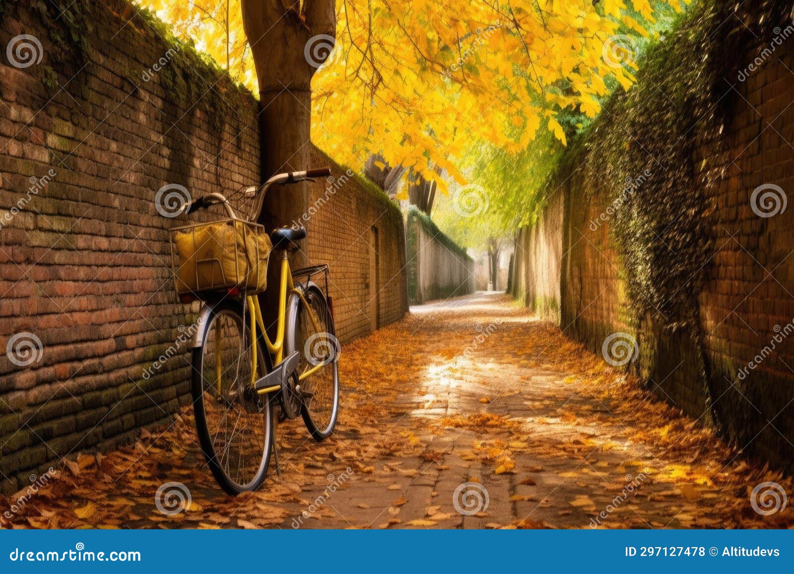 Bicycle on a Leafy Alley in the Fall Stock Photo - Image of autumn ...