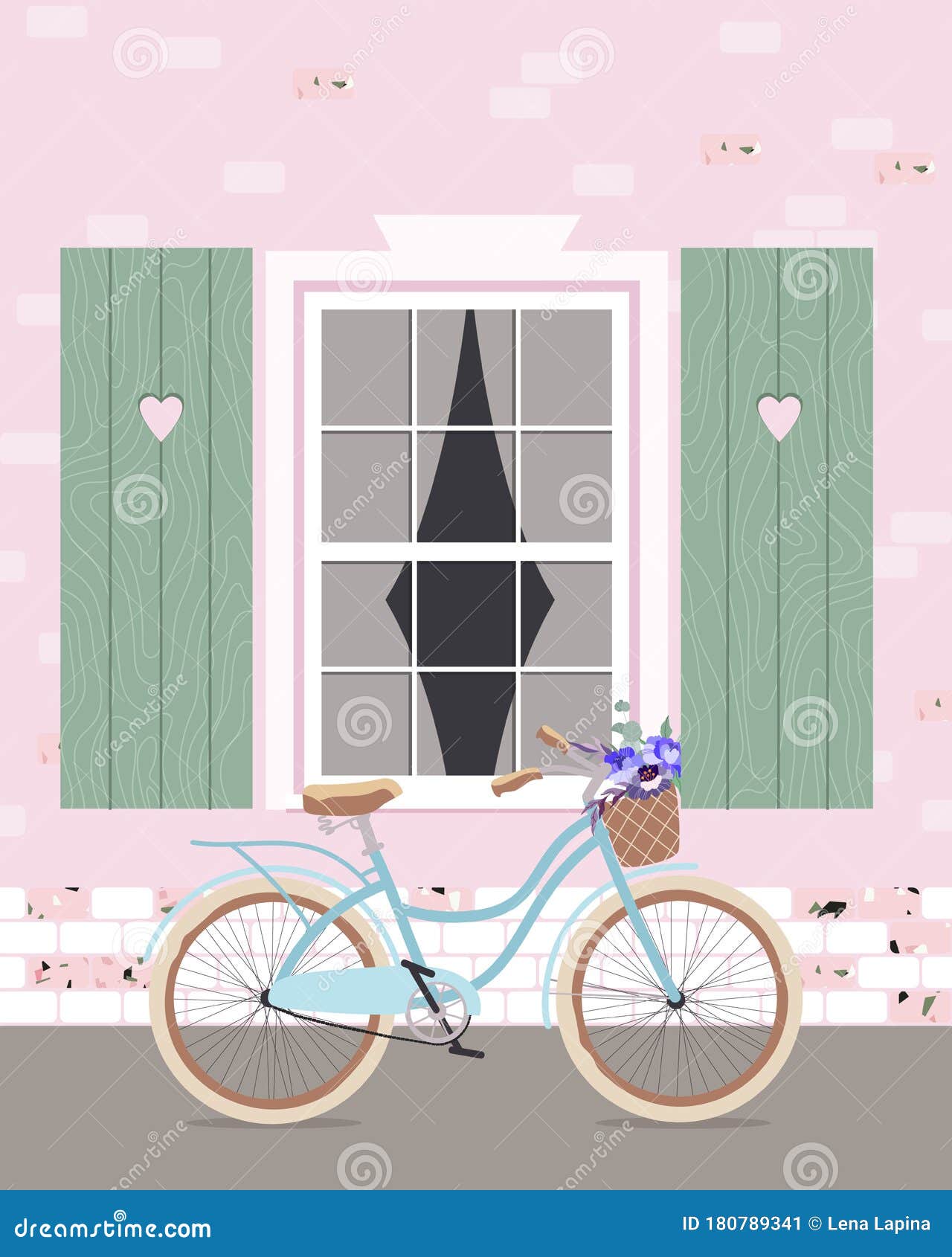 A Bicycle Leaning Against a Wall. Sky Blue Bicycle Under the Window ...