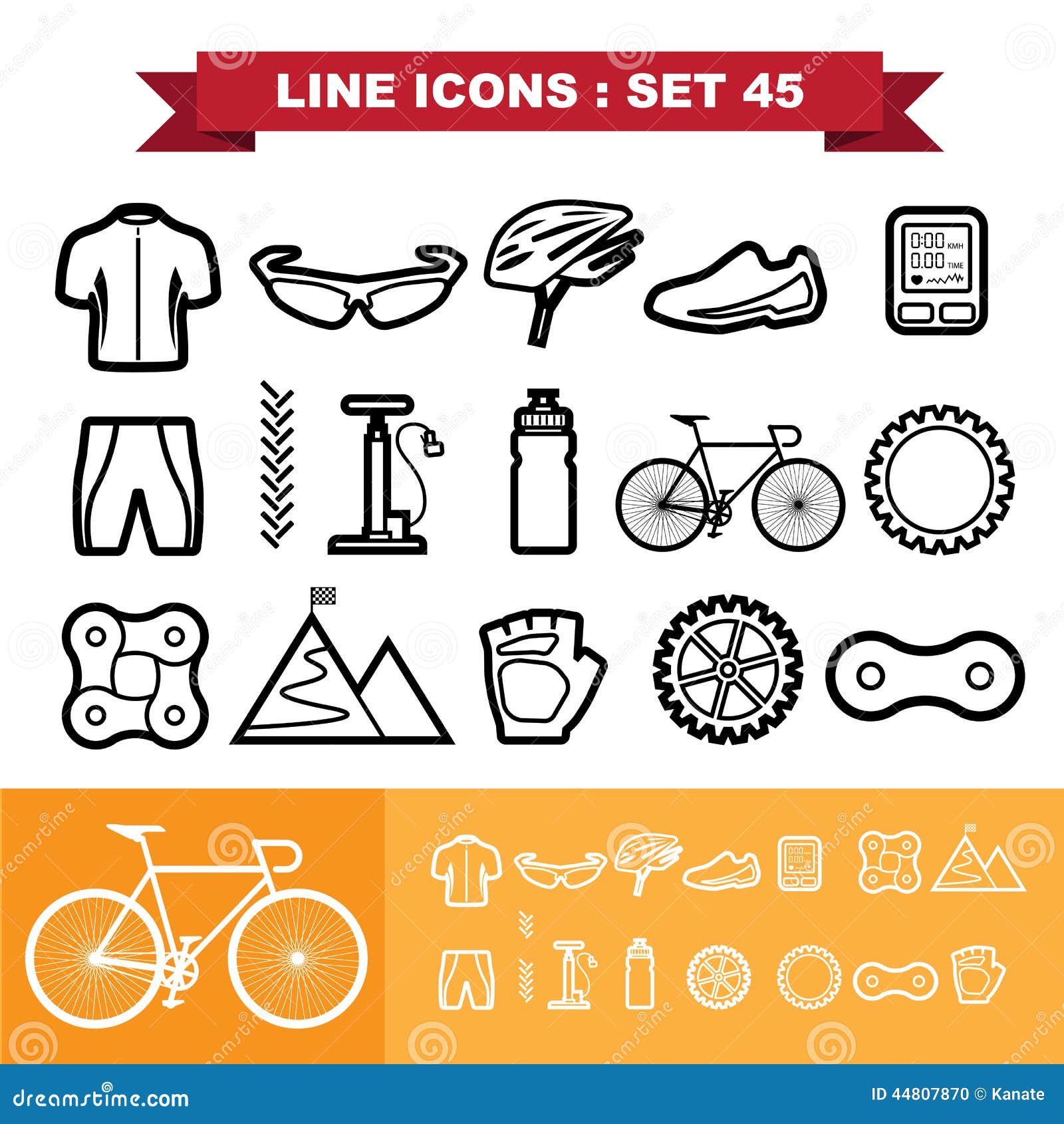 Bicycle Line icons set 45 stock vector. Illustration of outline - 44807870