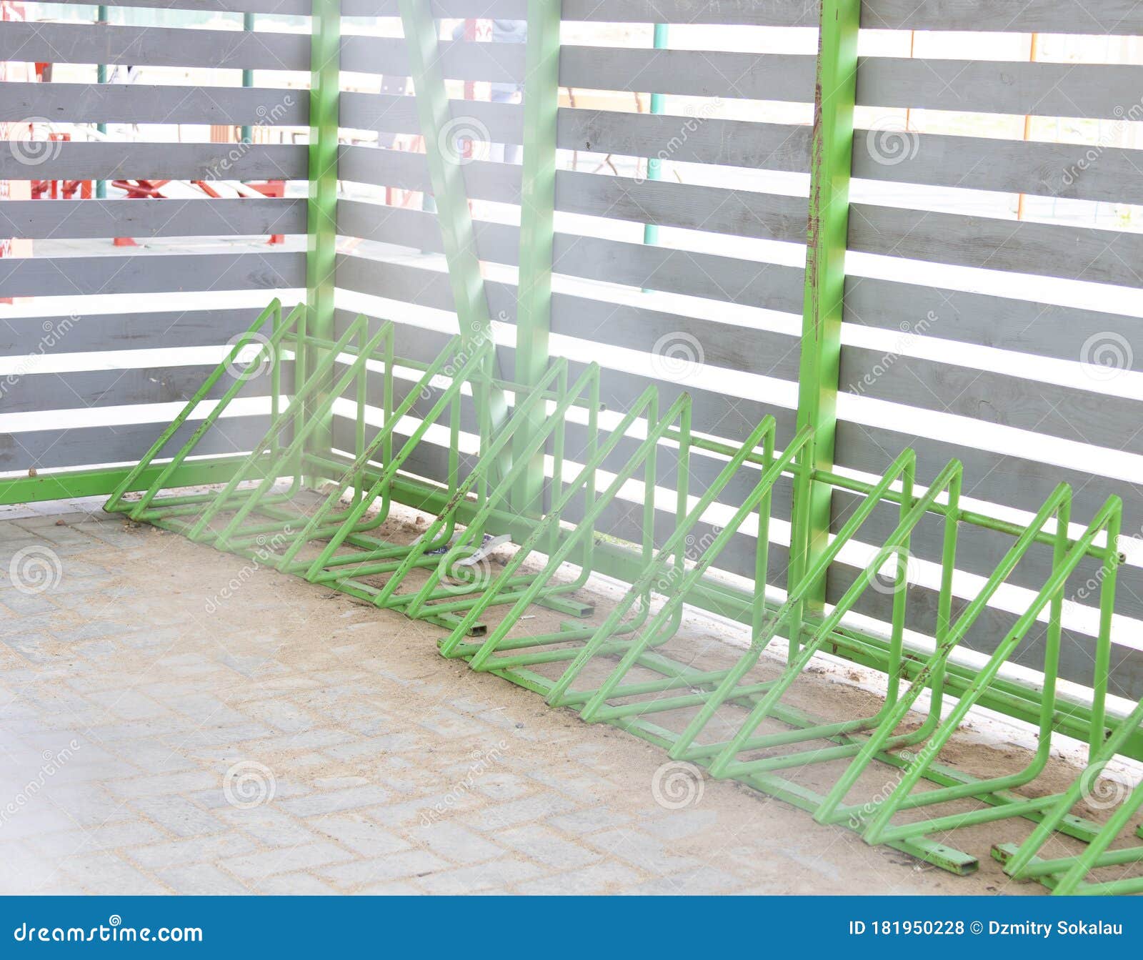 Bicycle Parking. Green Bicycle Parking Under the Roof Outdoors Stock ...