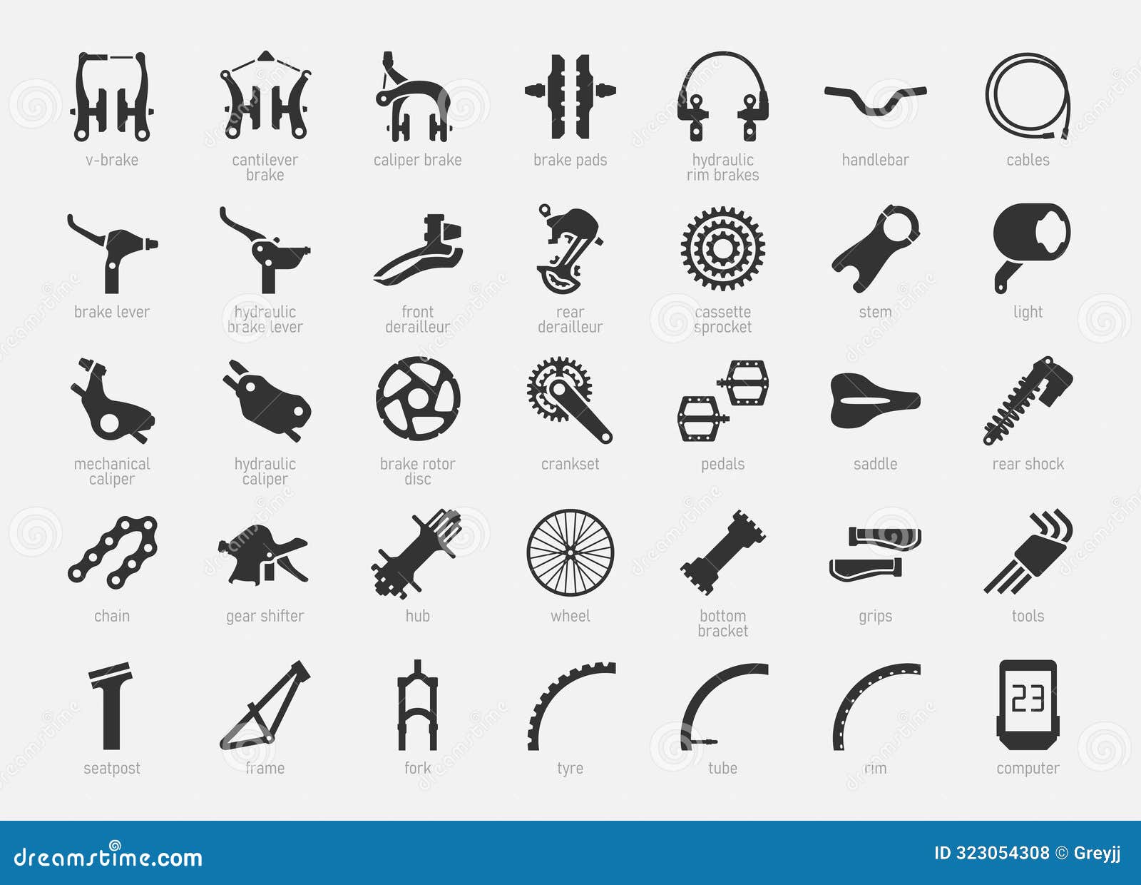 Bicycle Parts Vector Icons stock vector. Illustration of gear - 323054308