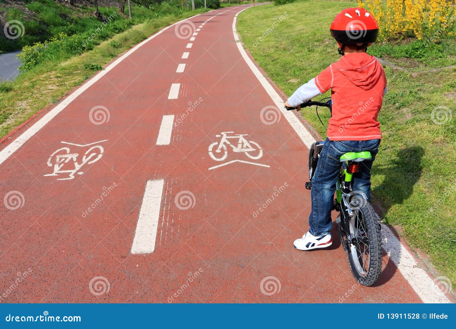 Bicycle Path And Sidewalk For Pedestrians. Traffic Signs And Road ...