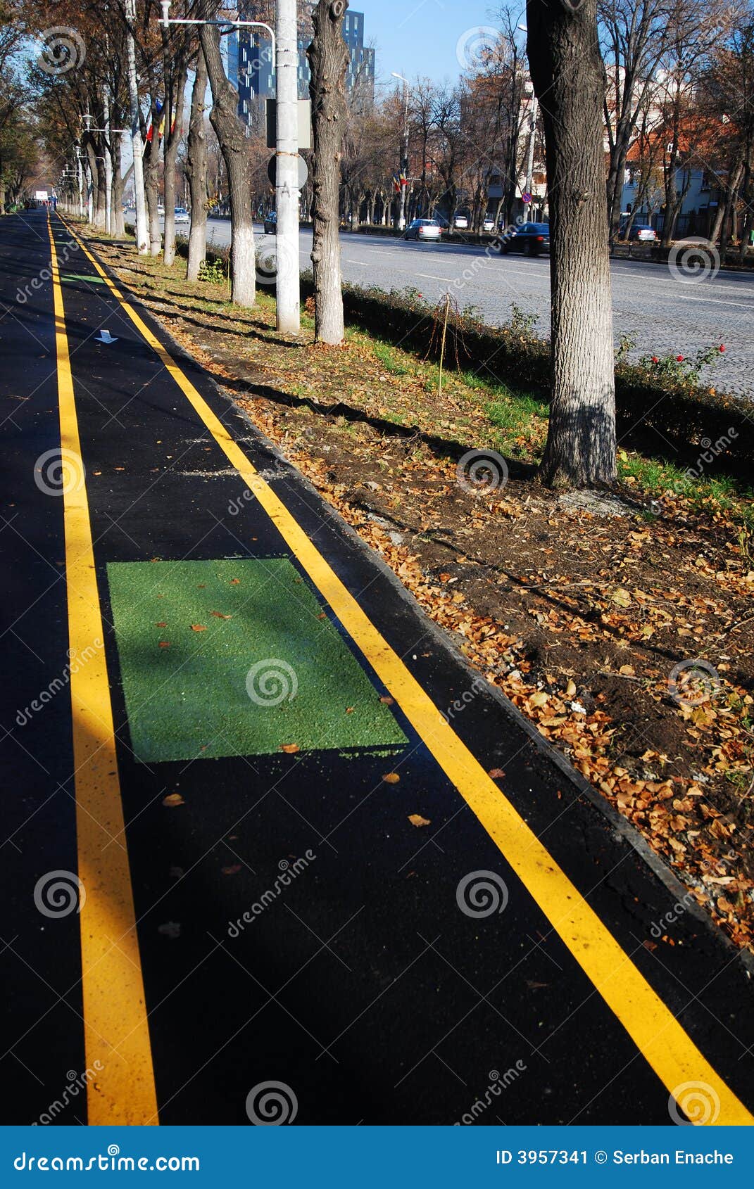 Bicycle Path And Sidewalk For Pedestrians. Traffic Signs And Road ...