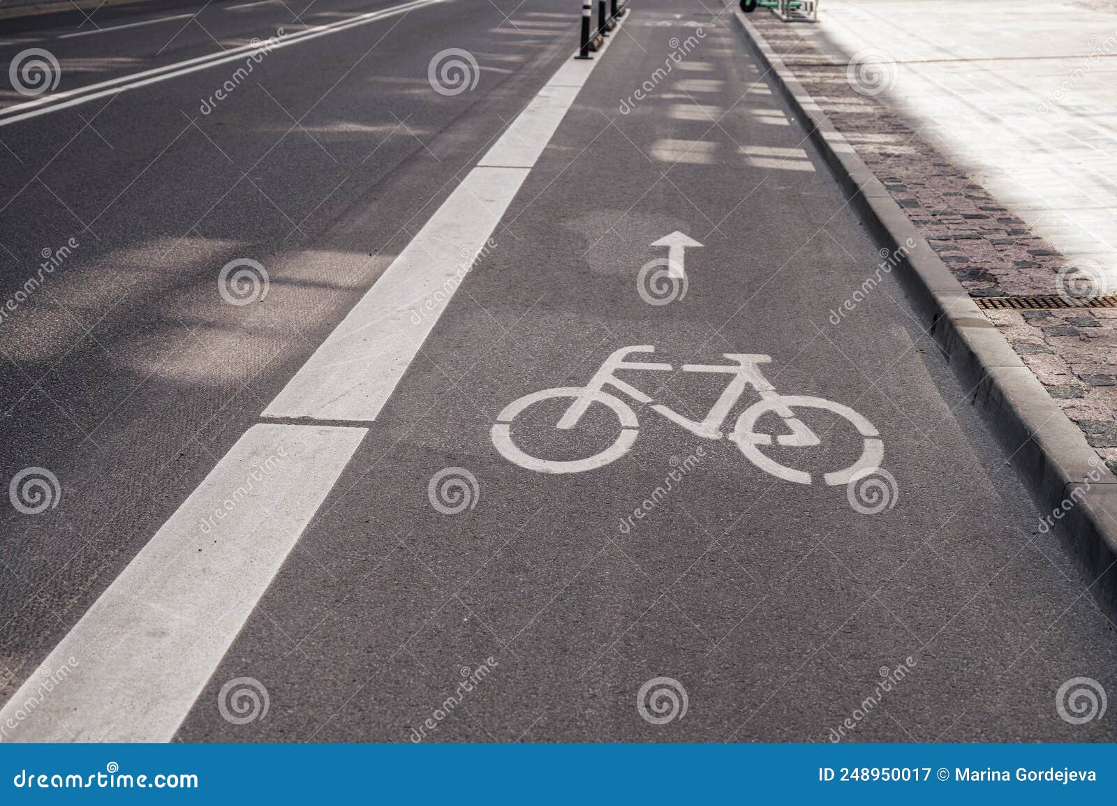 Bicycle Path with Bike Sign and Direction Arrow. Separate Safe Bike ...