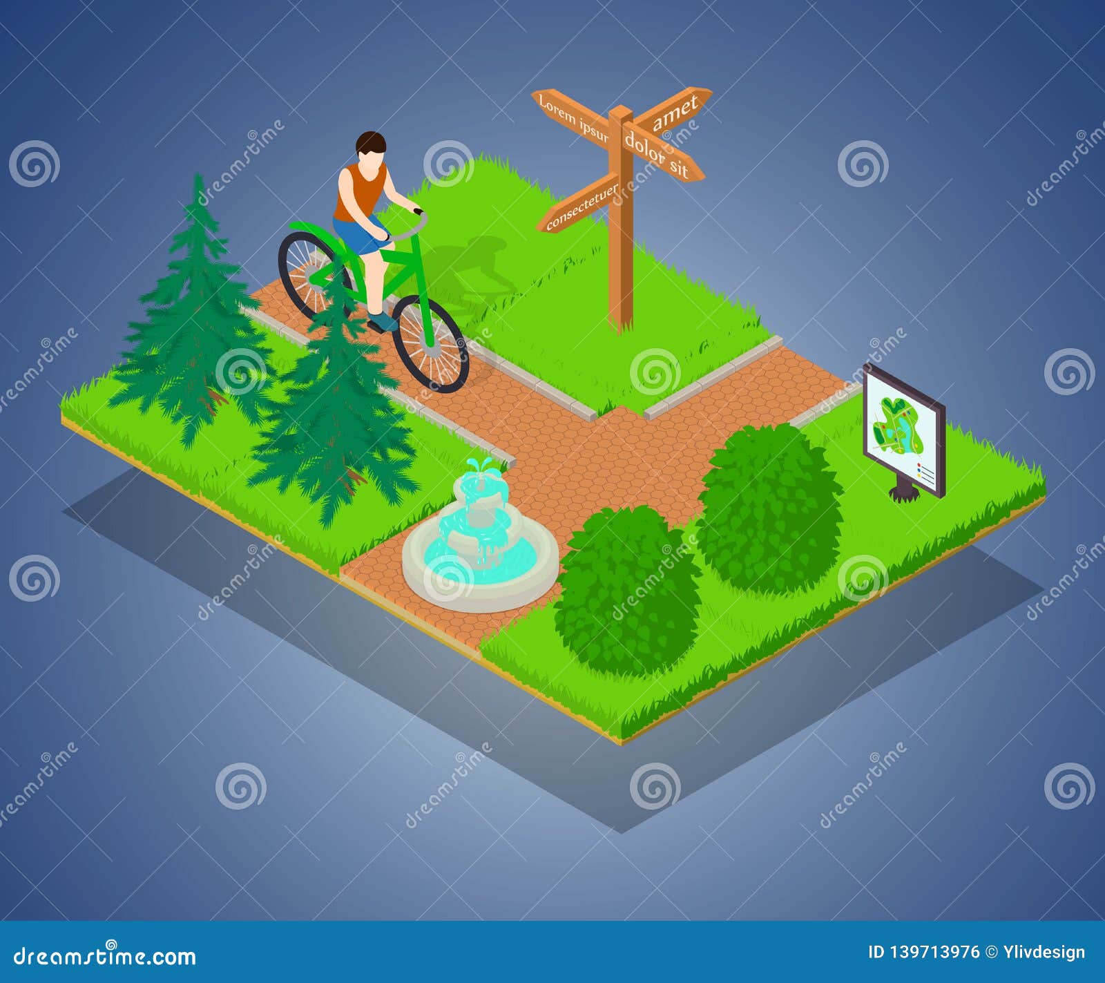 Bicycle Path Concept Banner, Isometric Style Stock Vector ...