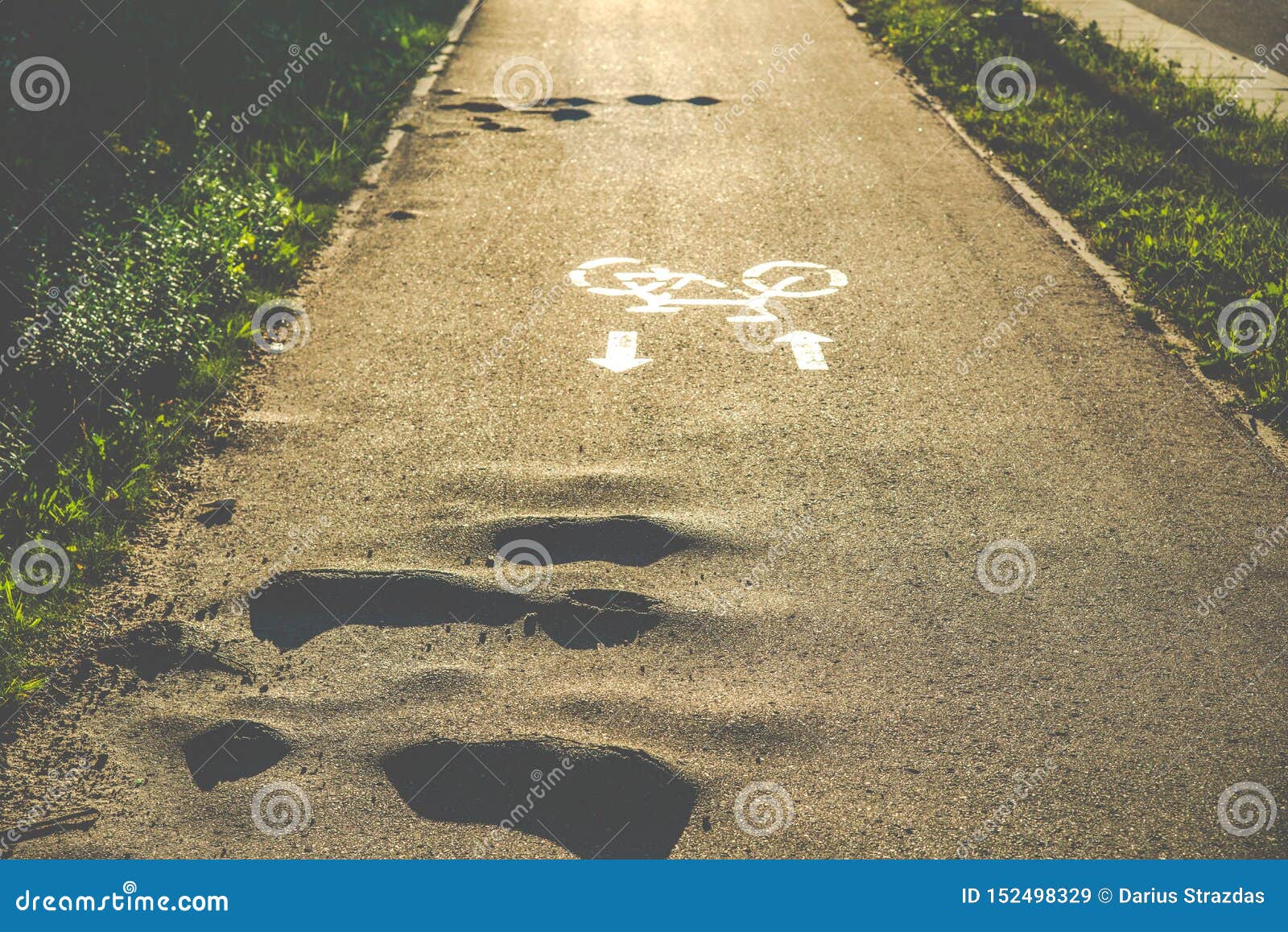 Bicycle path is damaged stock image. Image of street - 152498329