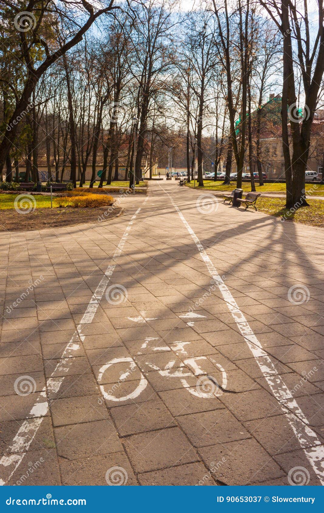 Bicycle Path Goes through Park in Vilnius, Lithuania Stock Image ...