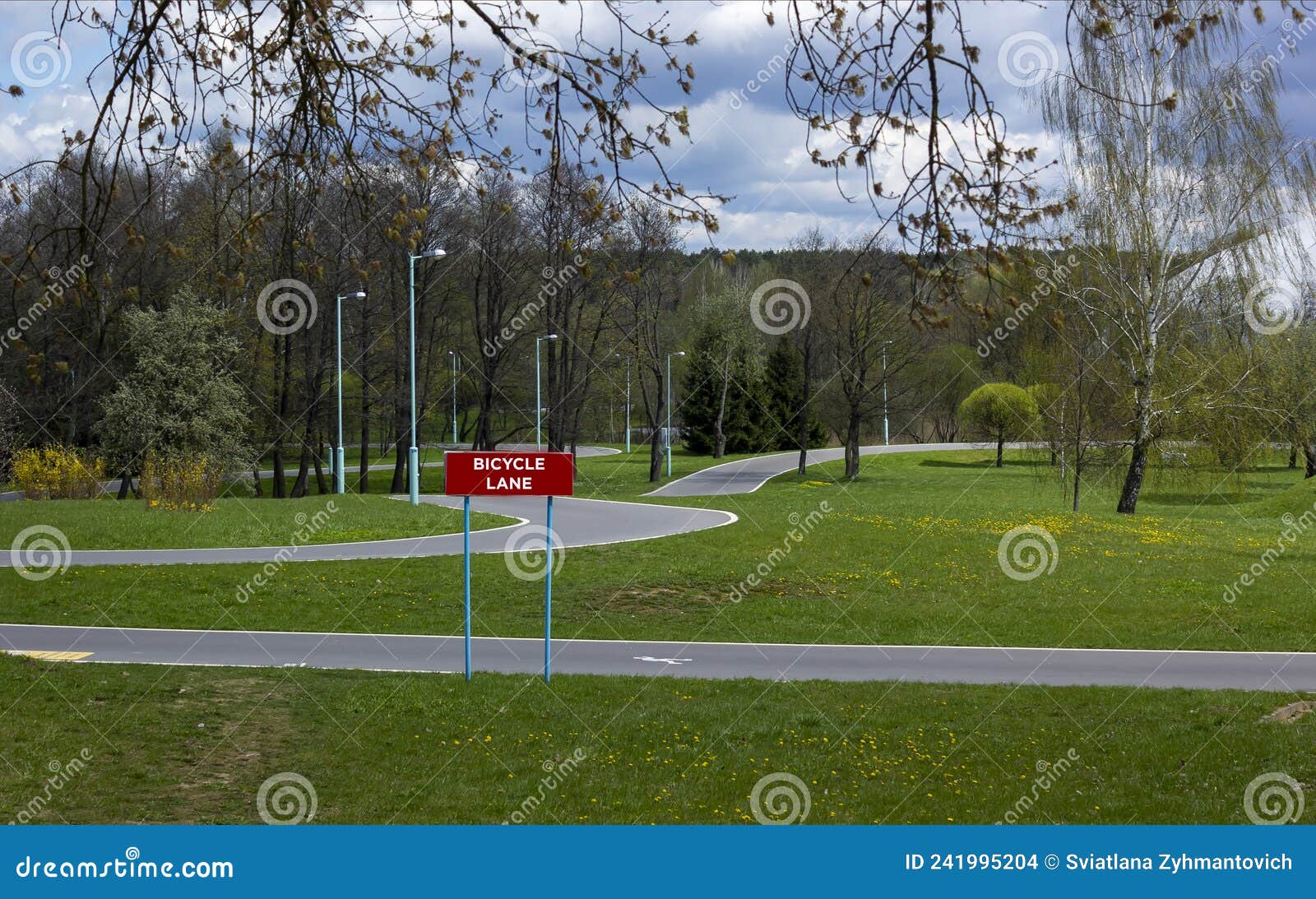Bicycle Path in the Park, Bike Path Sign. Designation Stock Photo ...