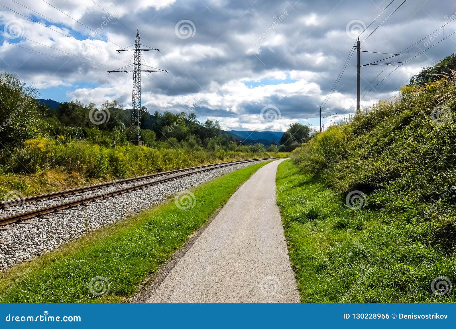 Bicycle Path and Railway Track Stock Photo - Image of railway, outdoor ...