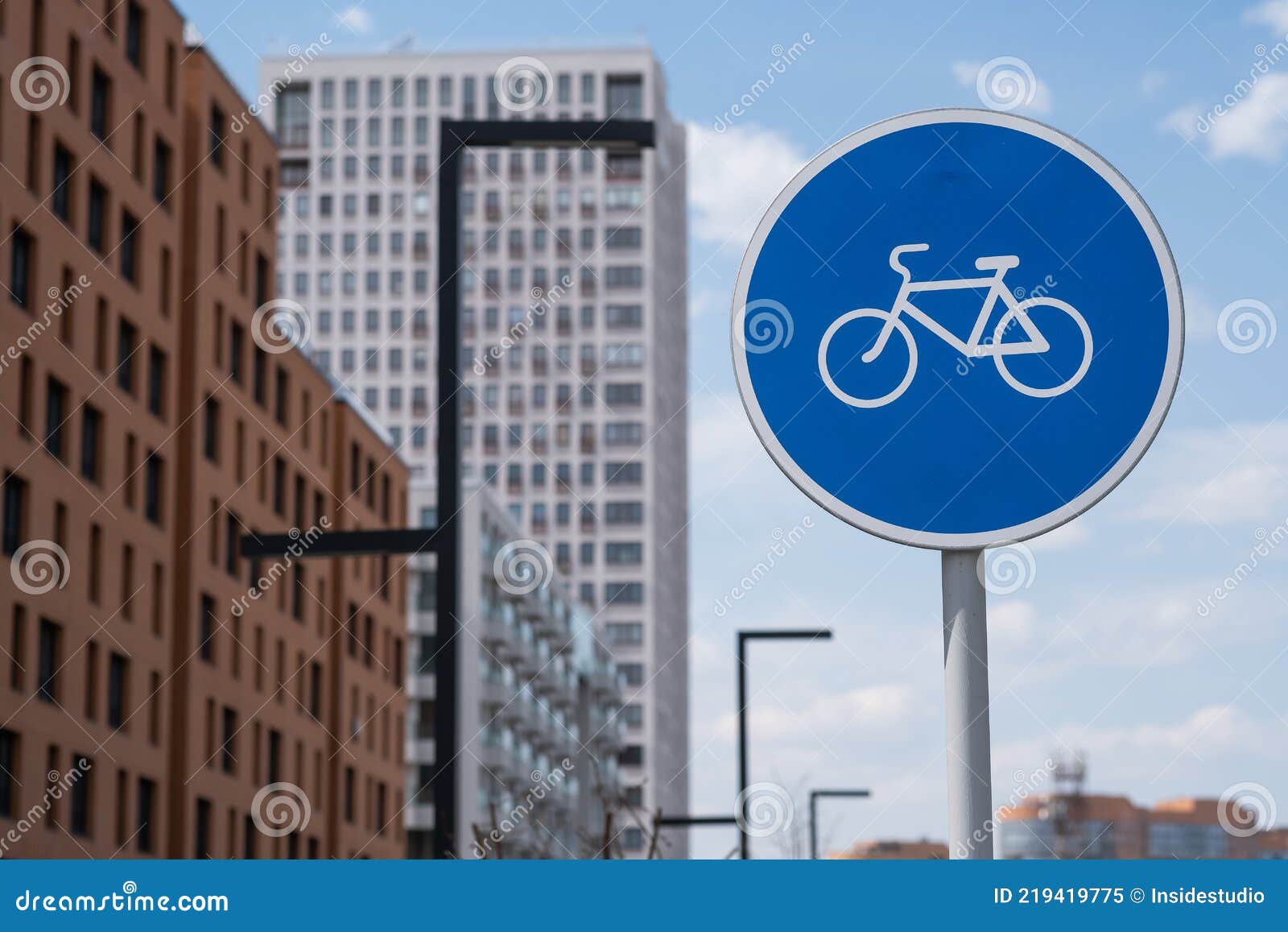 Bicycle Path Road Sign on City Street Stock Image - Image of outdoors ...