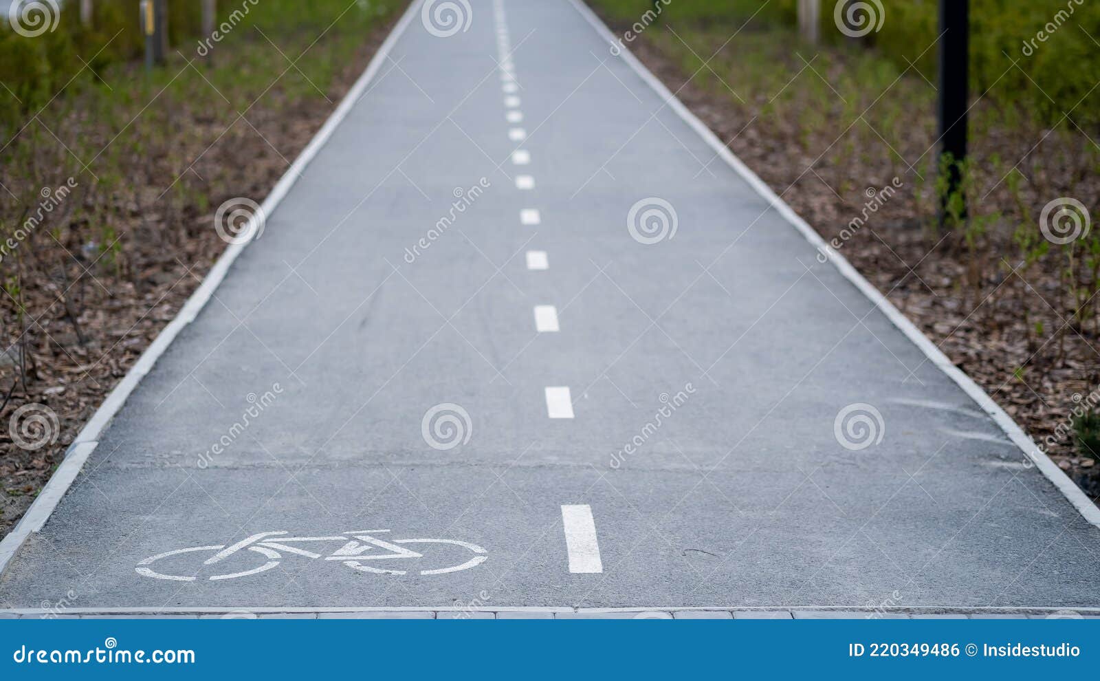 Bicycle Path Road Sign on City Street Stock Photo - Image of route ...