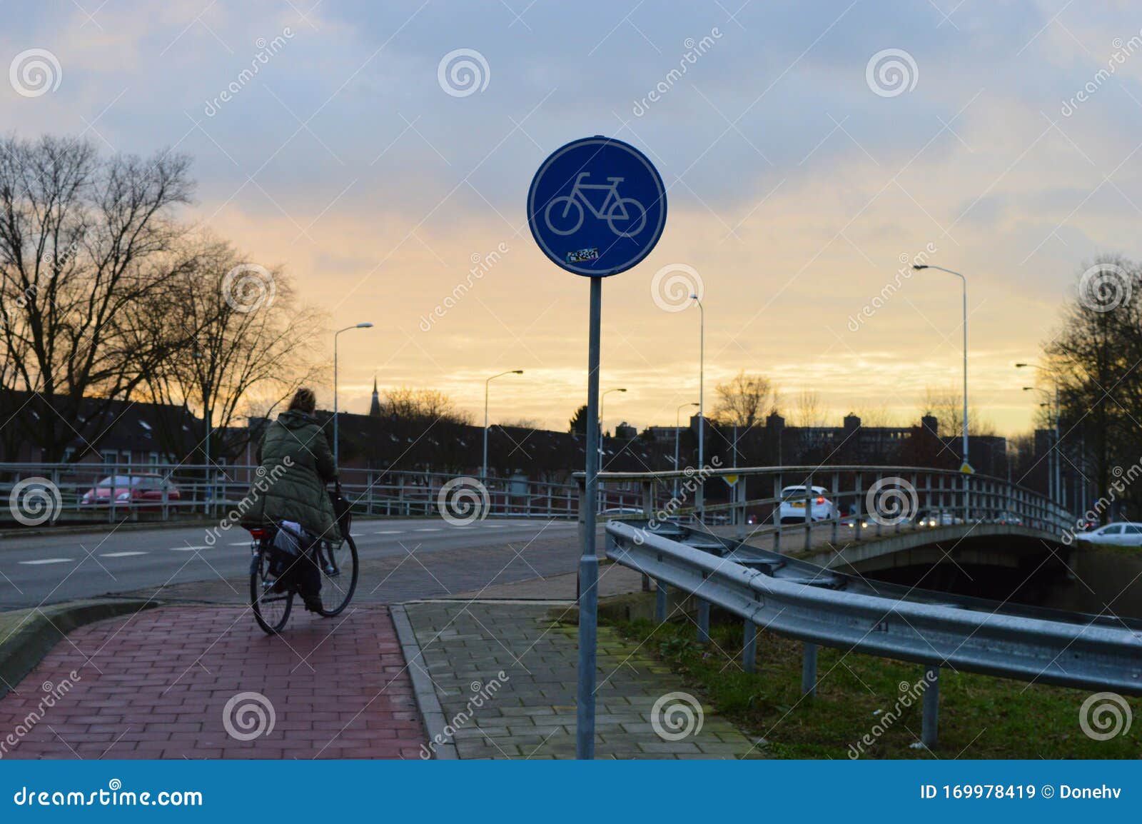 Bicycle Path with Sign in the Netherlands Editorial Stock Image - Image ...