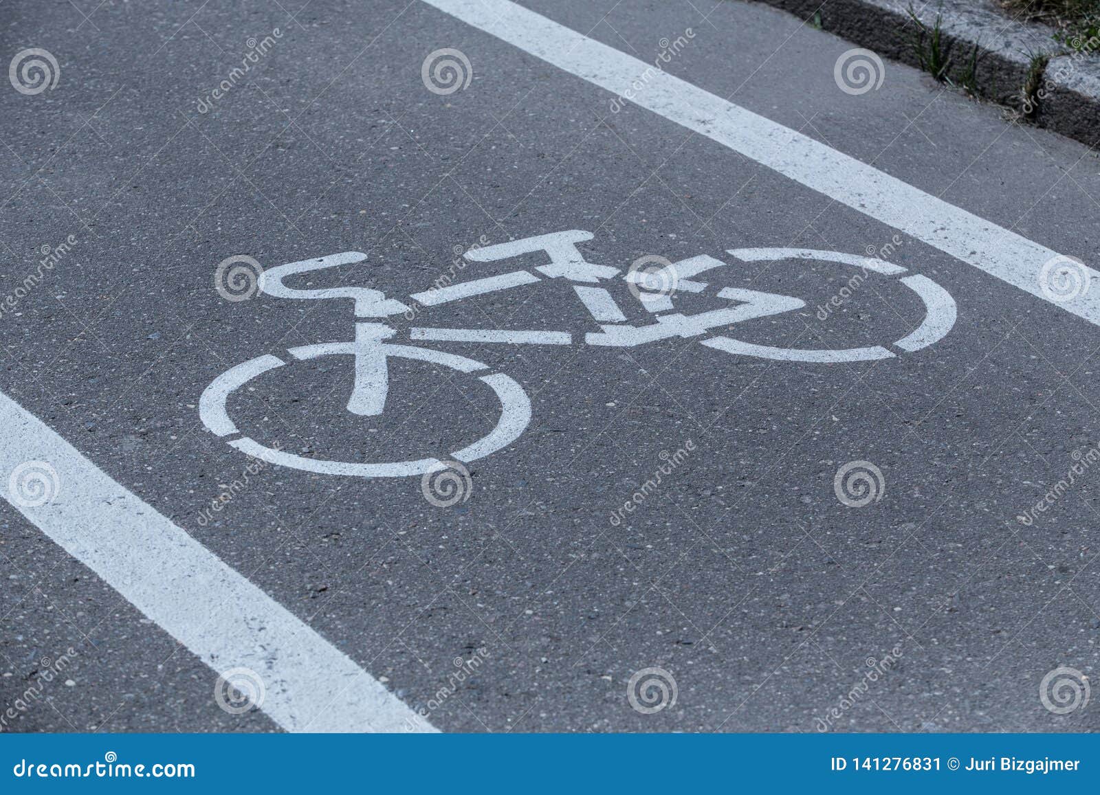 Bicycle Path with a Bicycle Symbol on the Asphalt Stock Image - Image ...