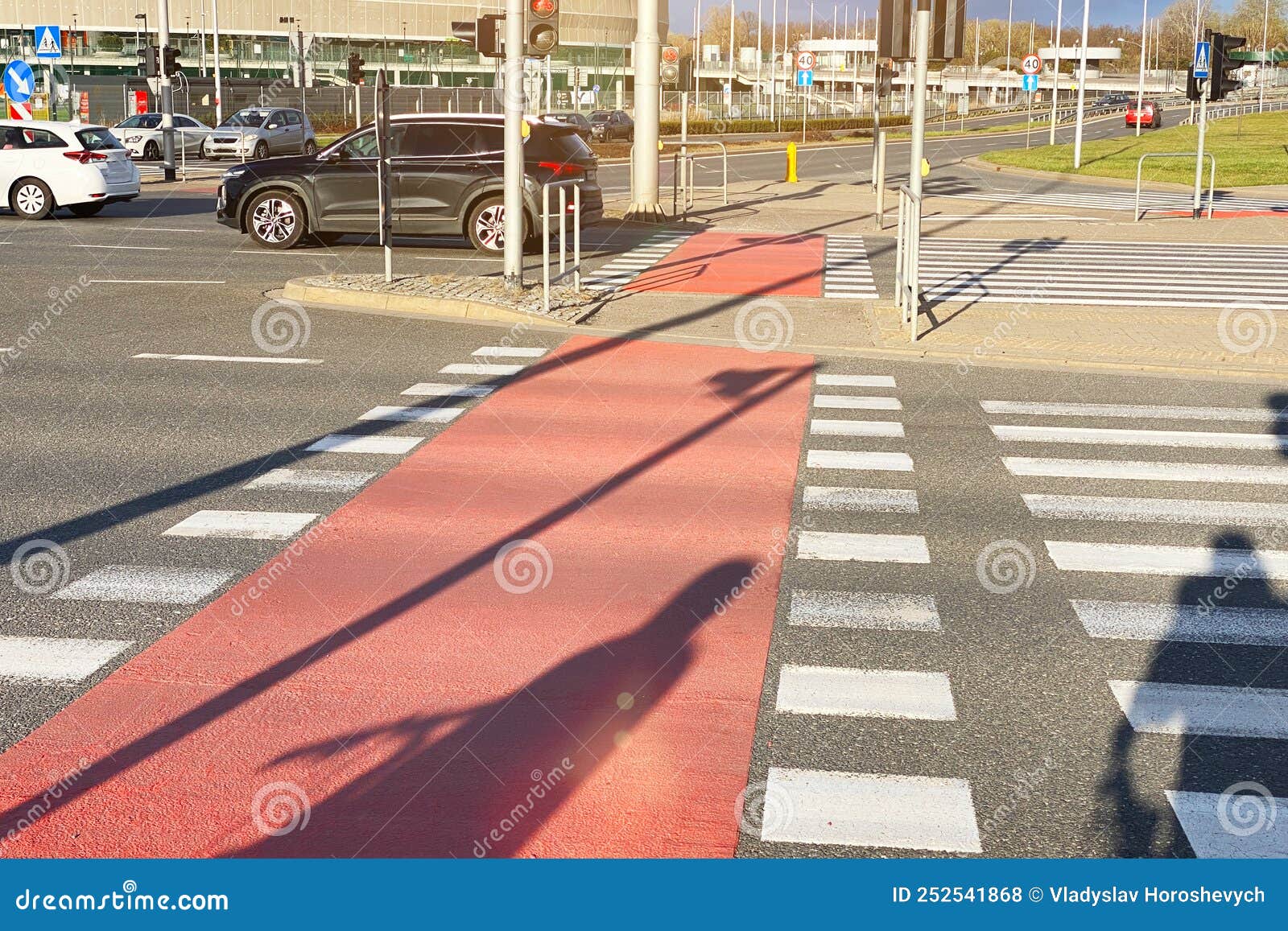 Bicycle Path for Urban Street Traffic, Red Bicycle Road Stock Photo ...