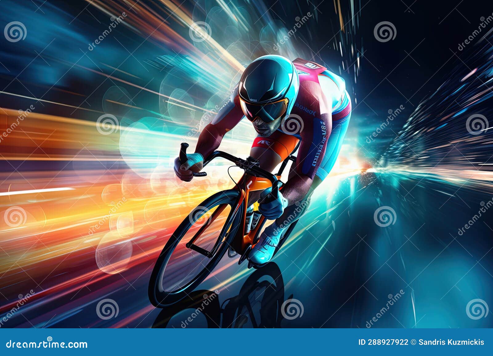 Bicycle Racing Fast with Colorful Light Trails. Generative AI Stock ...