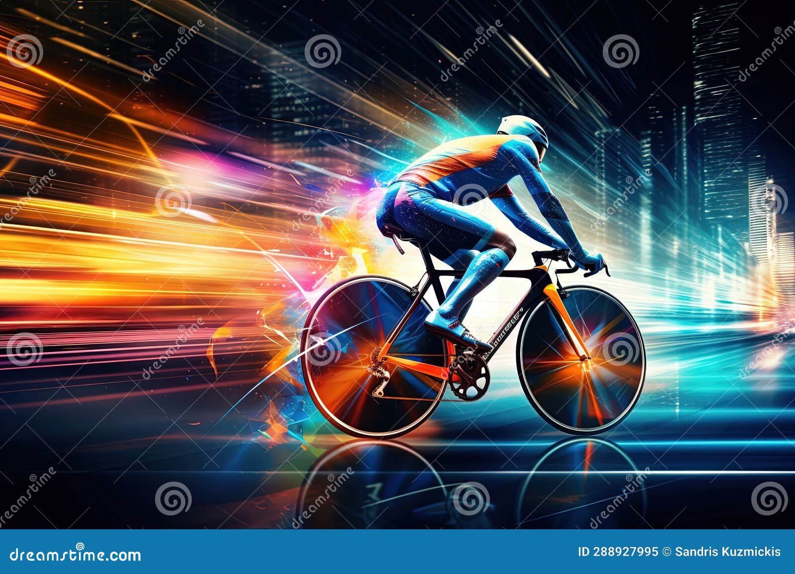 Bicycle Racing Fast with Colorful Light Trails. Generative AI Stock ...