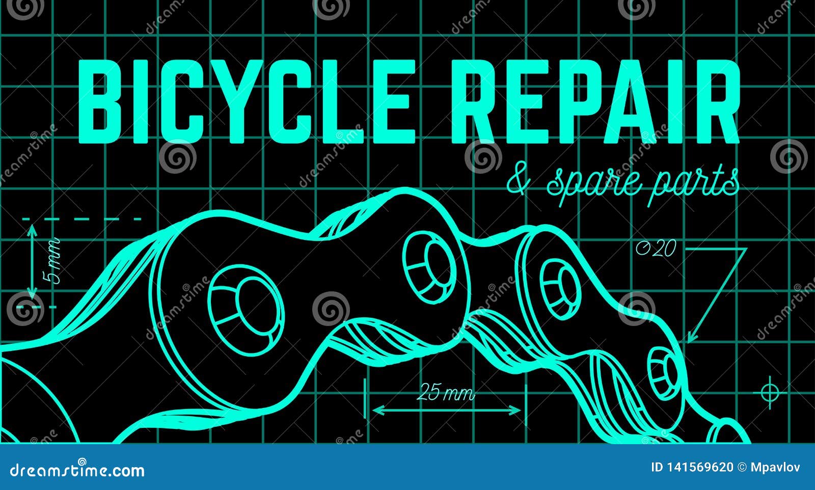 Bicycle Repair on Blueprint Background with Bicycle Chain. Vector Stock ...