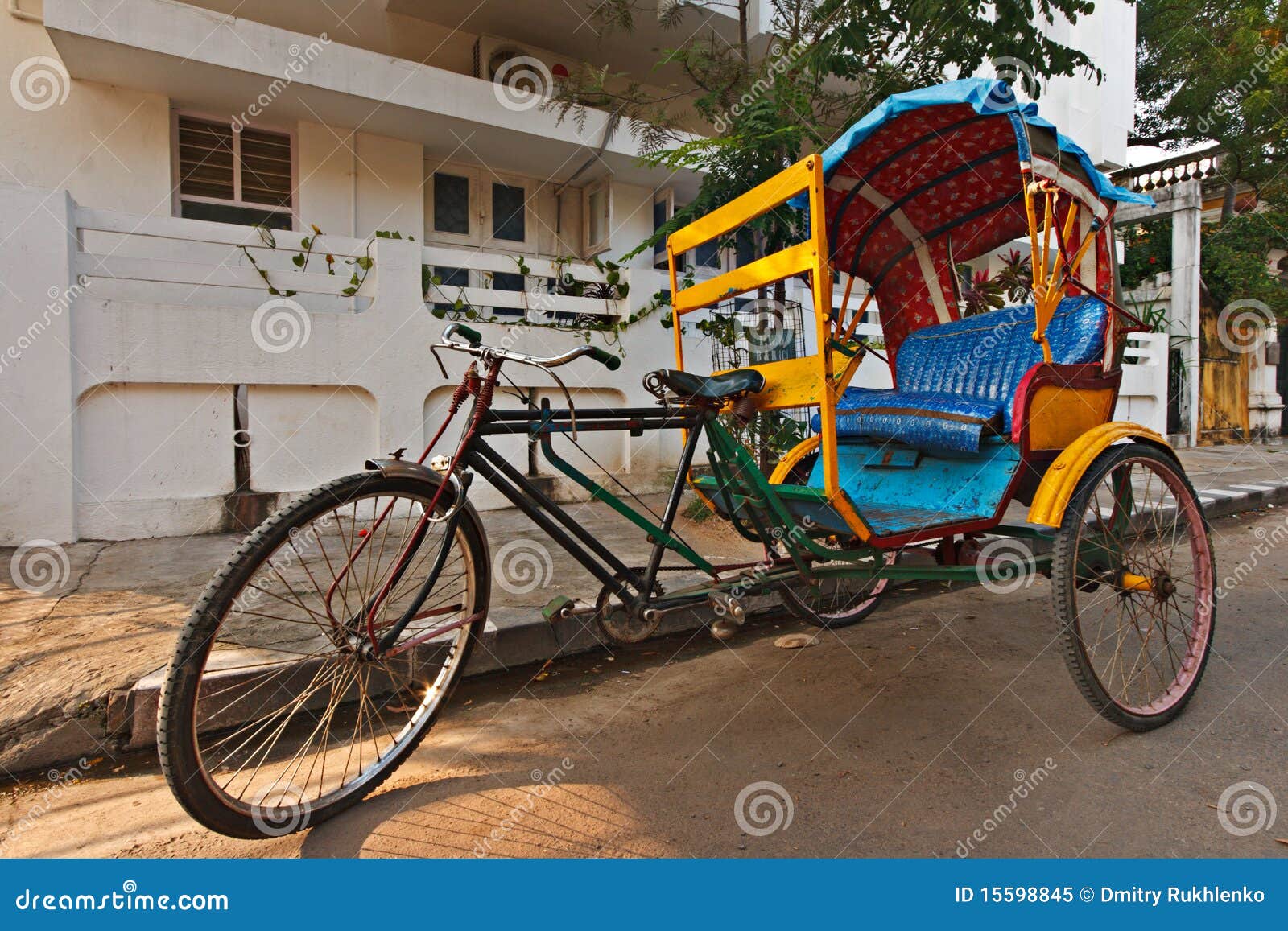 Bicycle rickshaw stock image. Image of empty, south, street - 15598845