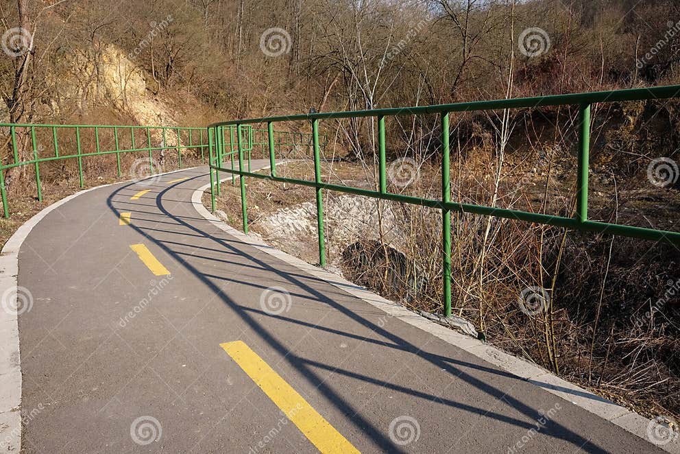 Bicycle Road with Green Handrails Stock Photo - Image of france, road ...