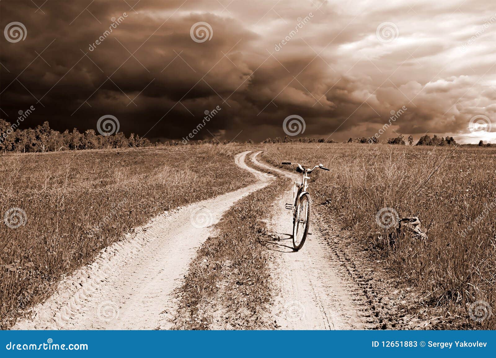 Bicycle on rural road stock image. Image of peace, cloudless - 12651883