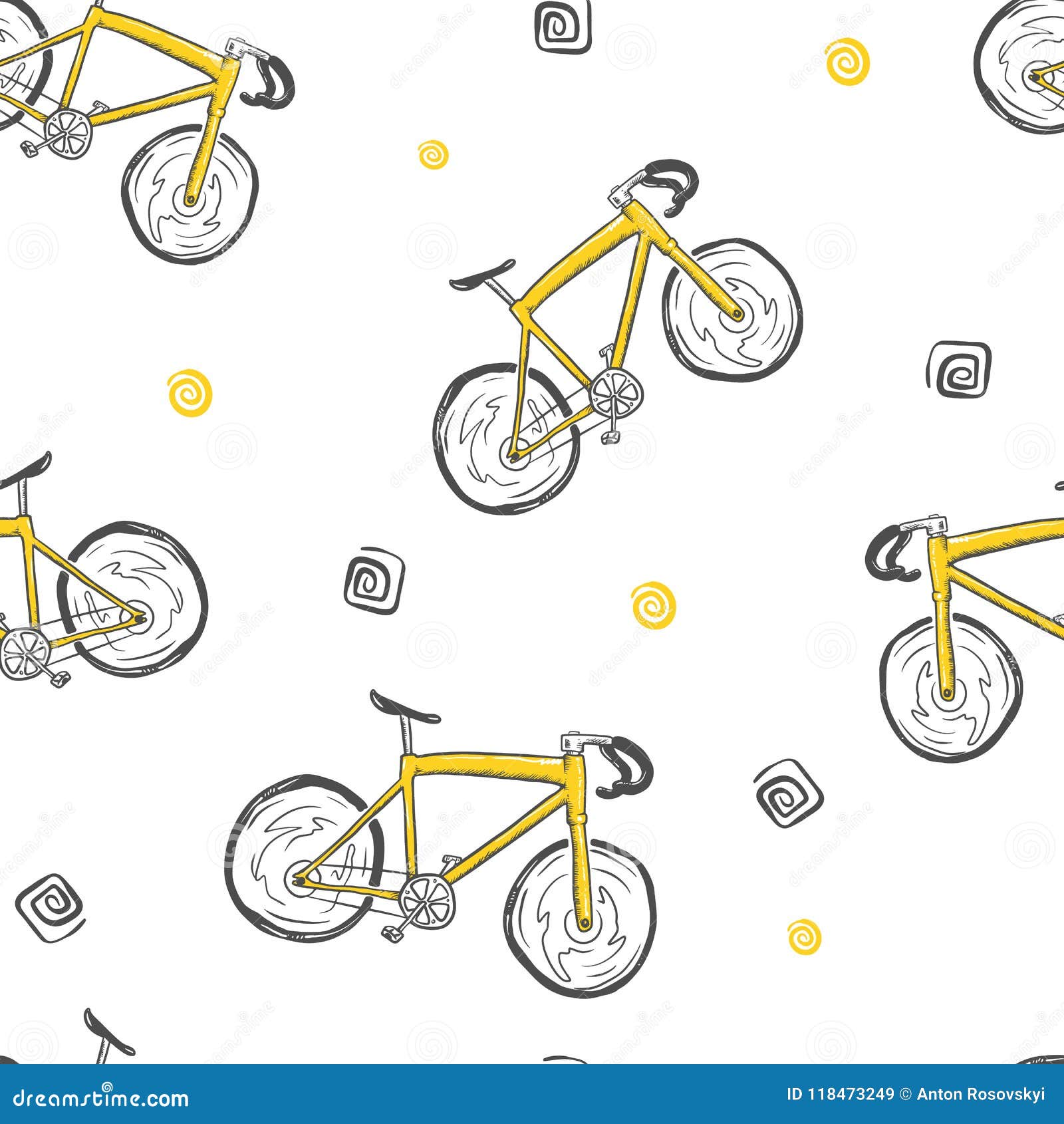 Bicycle Seamless Doodle Pattern, Hand Drawn Vector Stock Vector ...