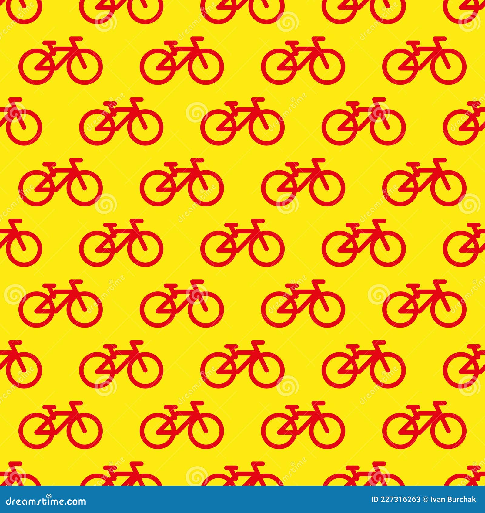 Bicycle Seamless Pattern. Red Icons on a Yellow Background Stock Vector ...