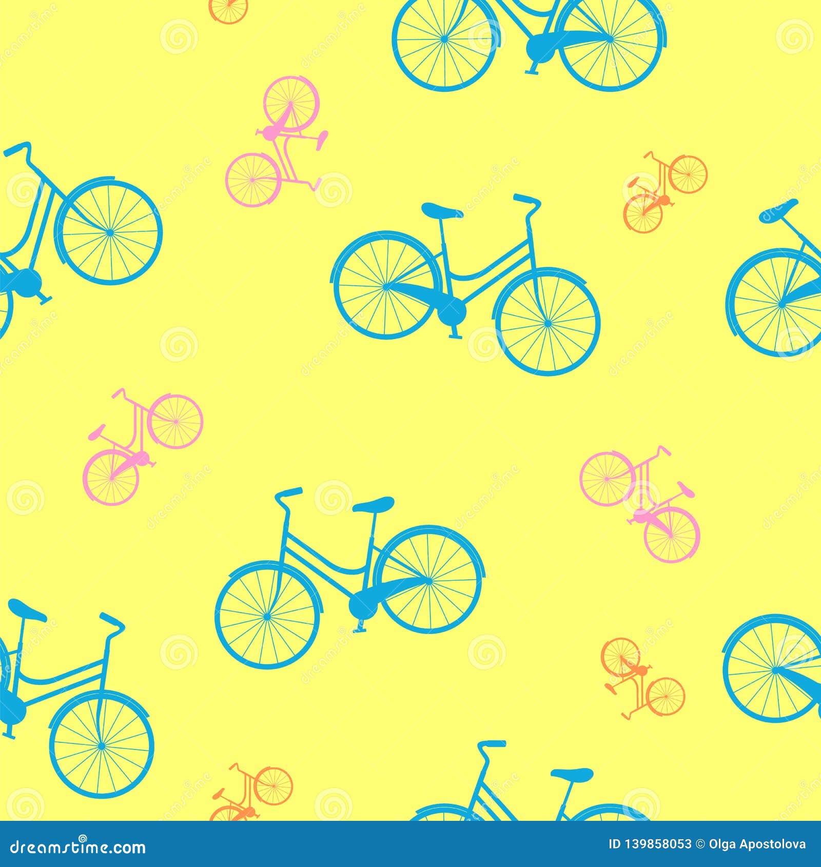Bicycle Seamless Pattern on the Yellow Background Stock Vector ...