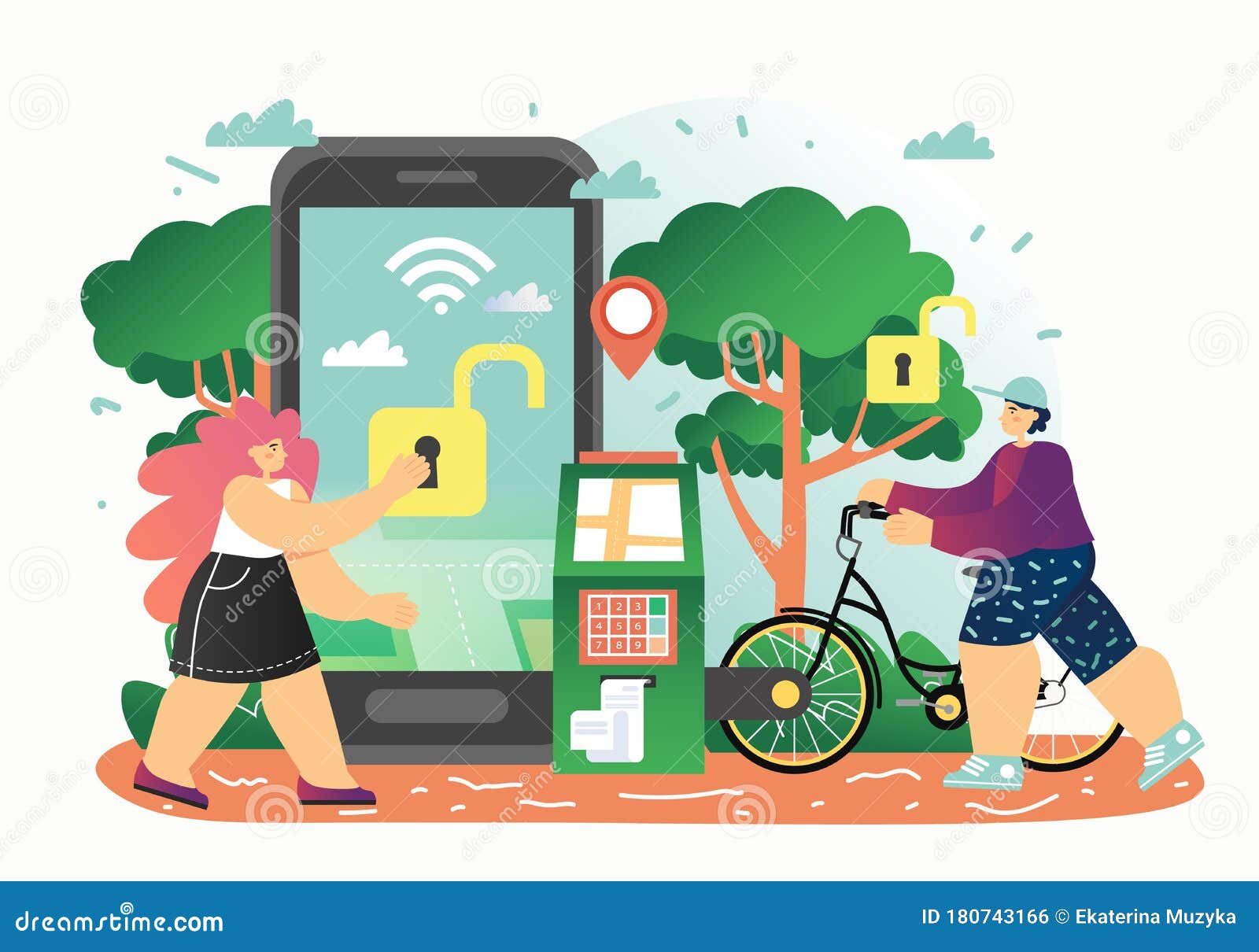 Bicycle Sharing System, Vector Flat Style Design Illustration Stock ...