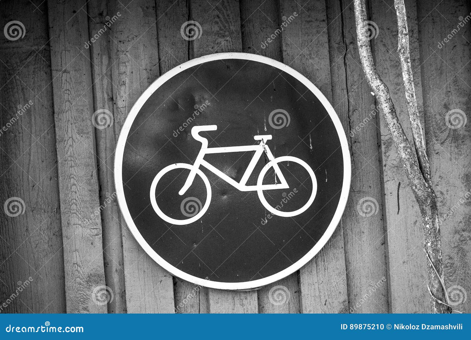 Bicycle sign #1 stock photo. Image of woodtexture, street - 89875210