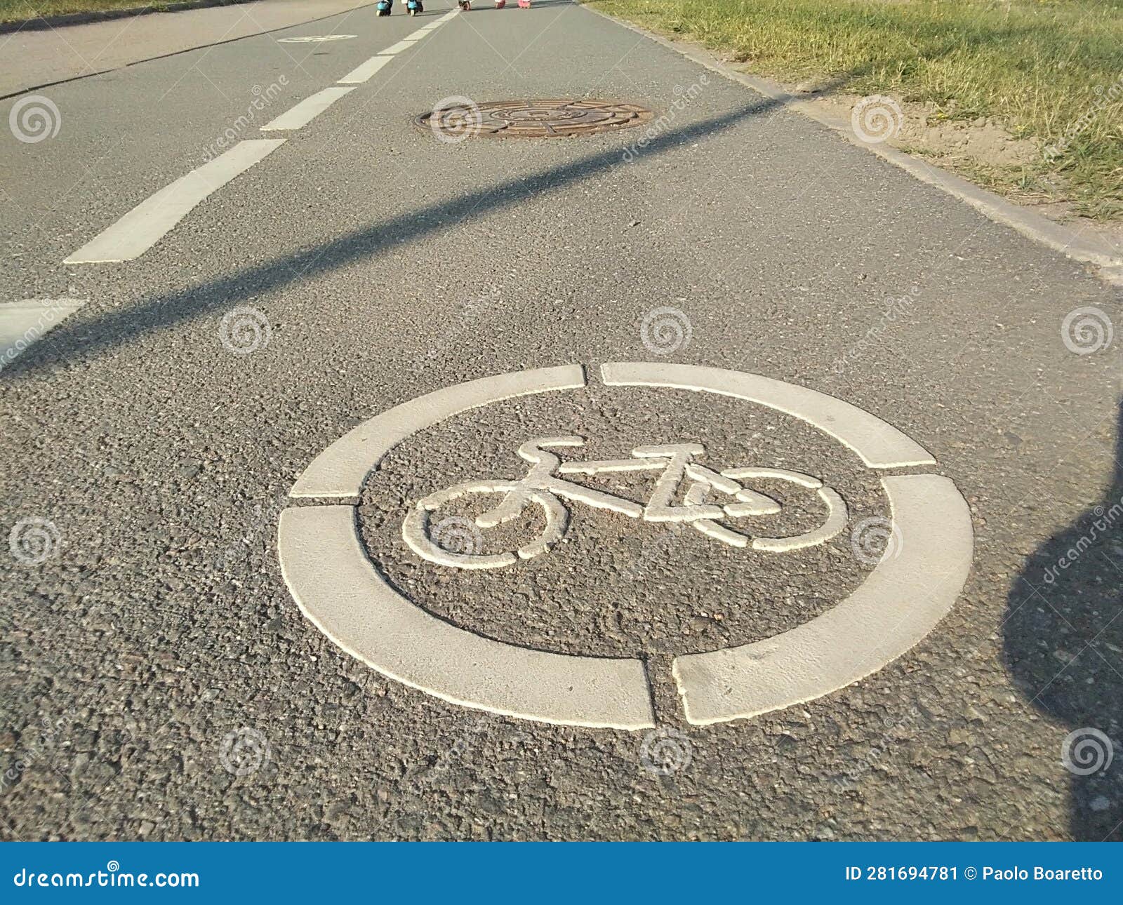 Bicycle Sign on a Red Bike Path in Europe Stock Image - Image of ...