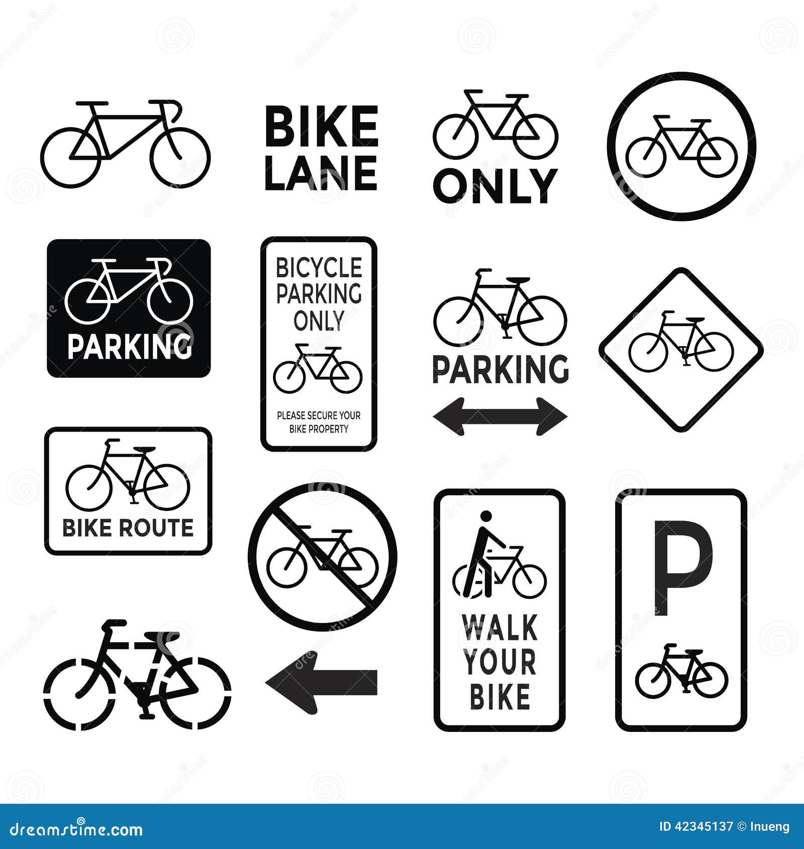 Bicycle Signs Black and White Set Vector Stock Vector - Illustration of ...