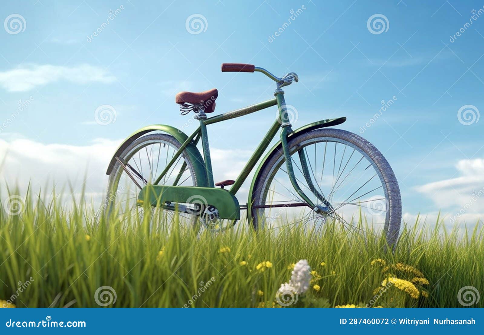 Bicycle Standing on Grass. Beautiful Landscape Image with Bicycle Stock ...