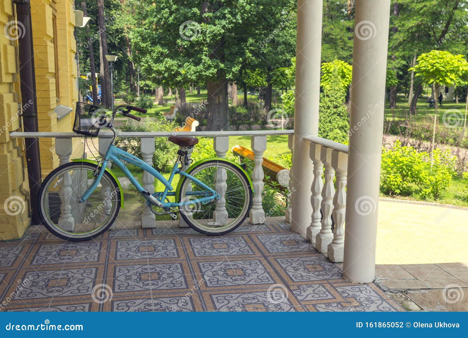 Bicycle Stands on the Porch of the House Stock Photo - Image of riding ...