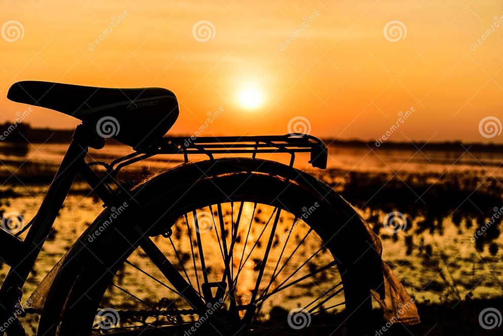 Bicycle sunset background stock photo. Image of background - 87875354