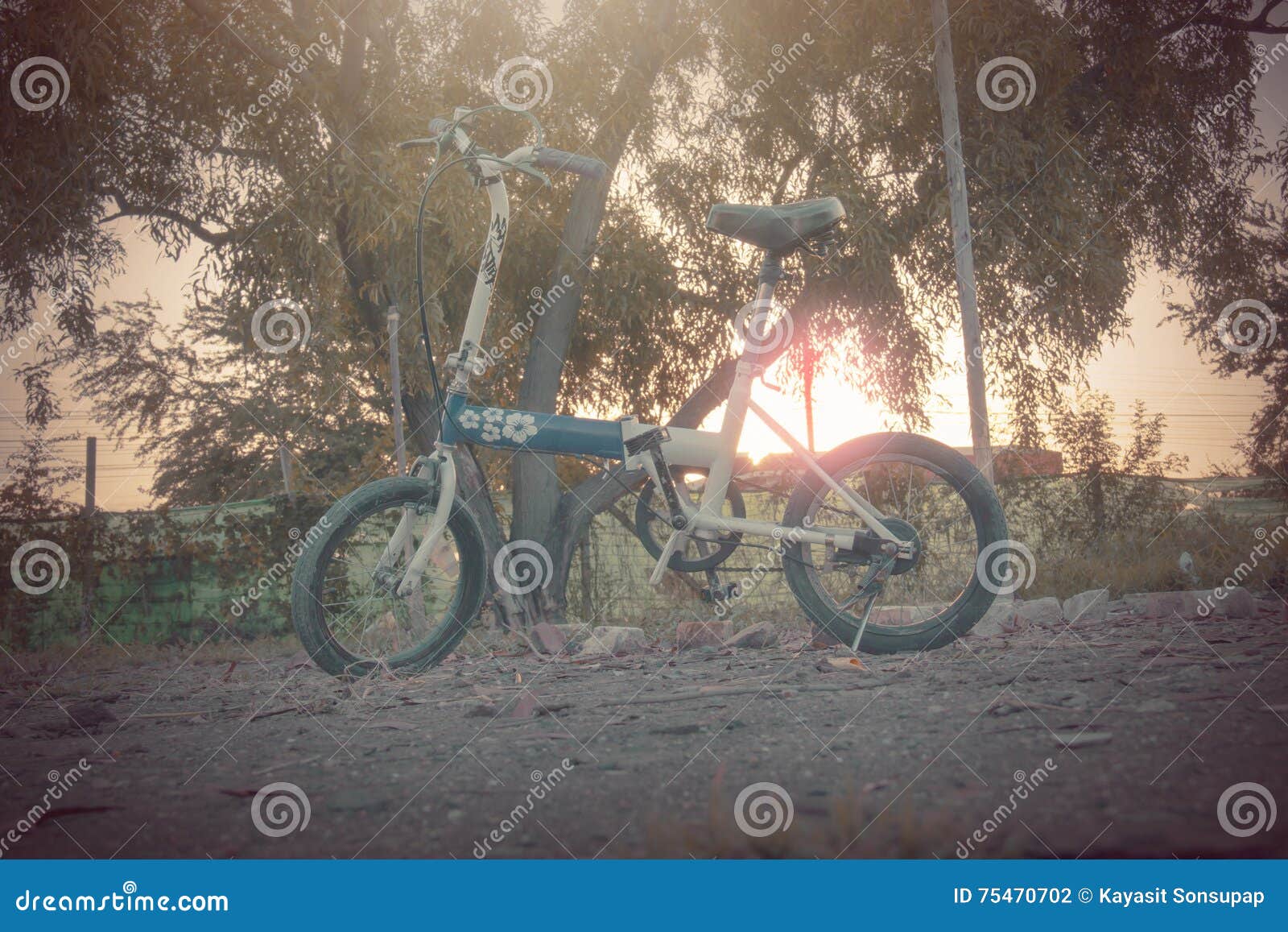 Bicycle at sunset. stock photo. Image of inspirational - 75470702