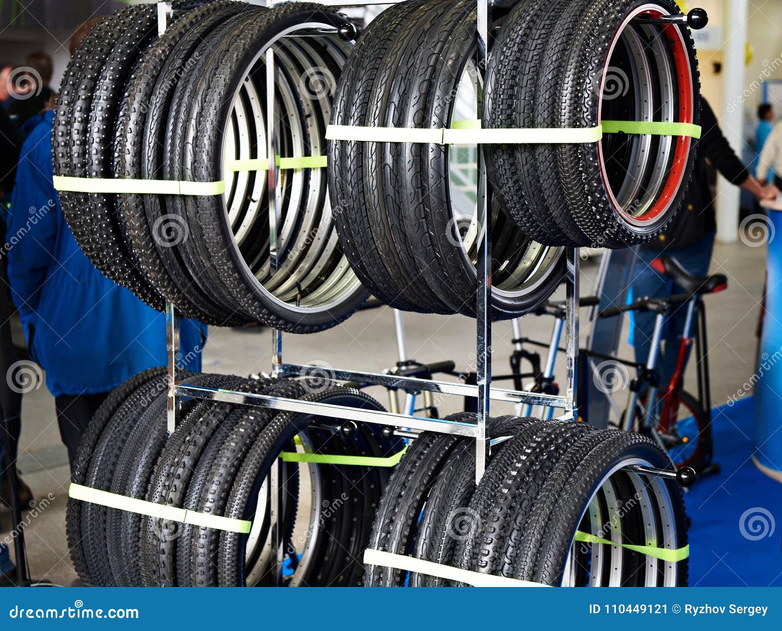 Bicycle Tires an Assortment in Store Stock Image - Image of sale, black ...