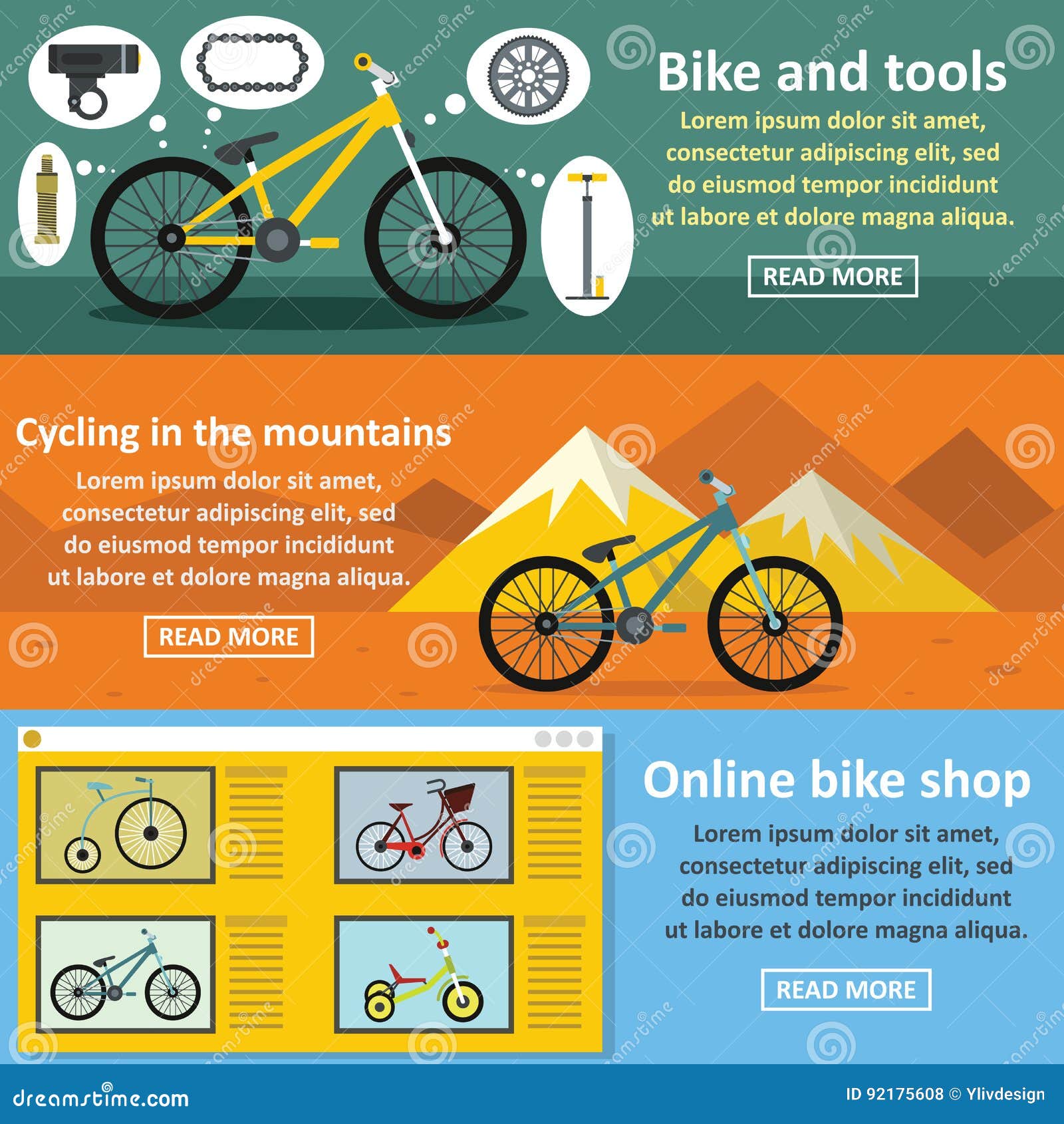 Bicycle Tools Banner Horizontal Set, Flat Style Stock Vector ...