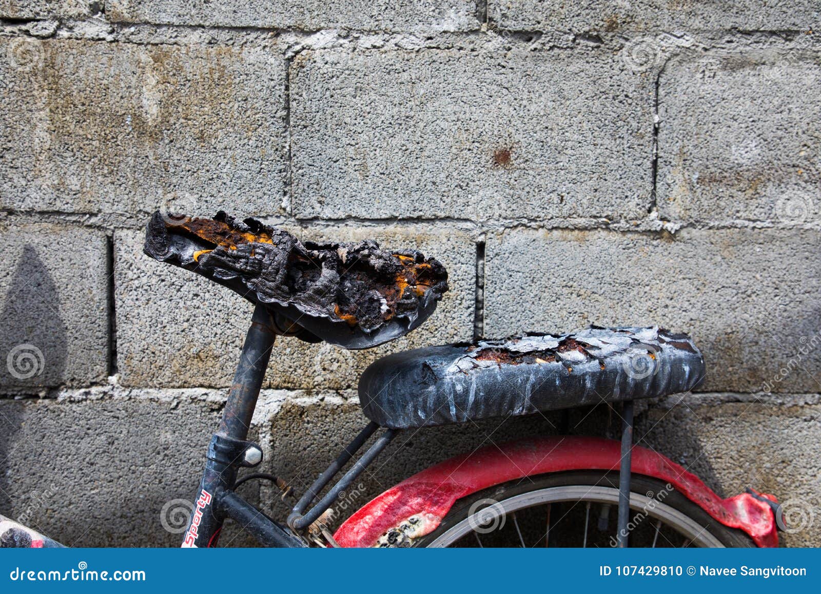 Bicycle at Town after Fire and Burned Everything Stock Photo - Image of ...