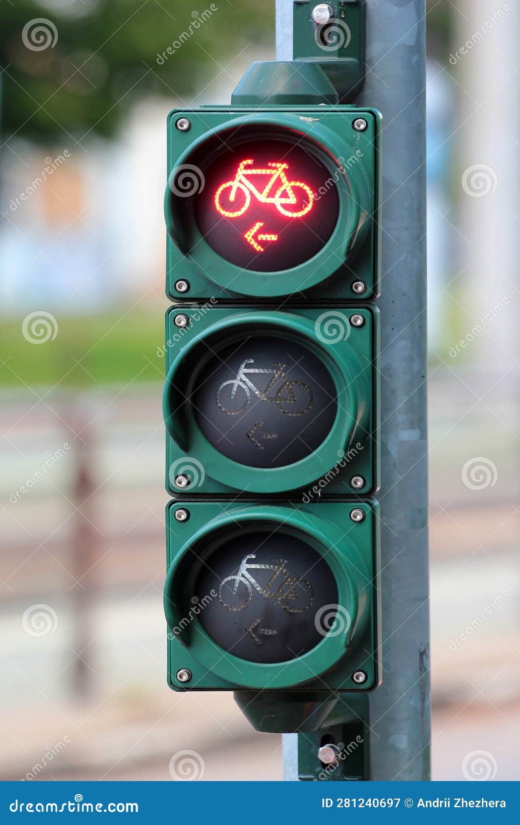 Bicycle Traffic Light with Red Light on Stock Image - Image of safety ...